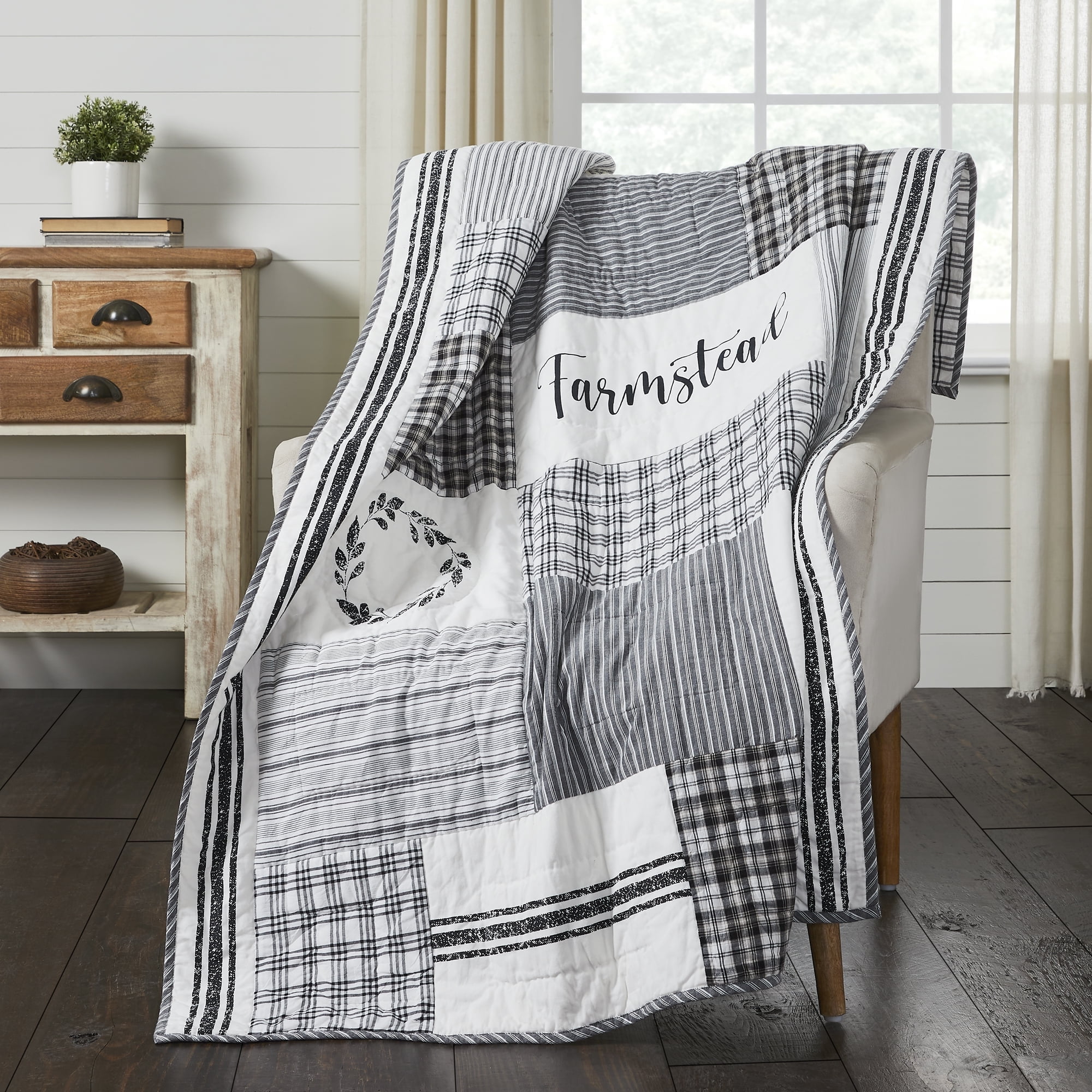 VHC Brands, Sawyer Mill Stenciled Patchwork Throw, Black, 60x50 ...