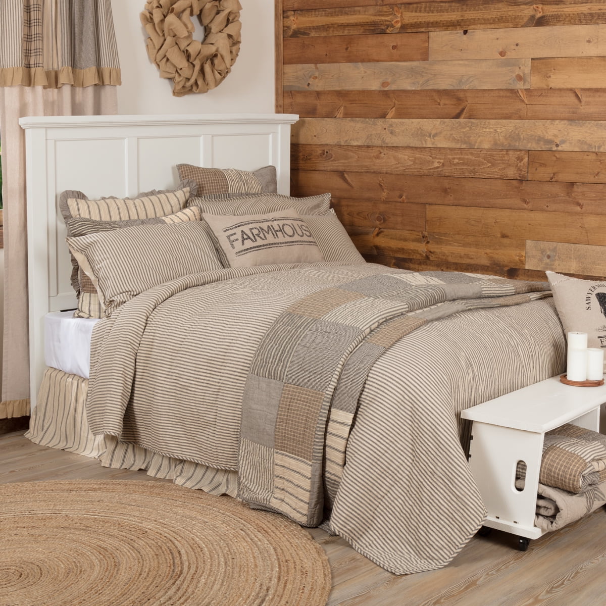 VHC Brands Cotton Farmhouse Sawyer Mill Ticking Stripe Queen Quilt ...