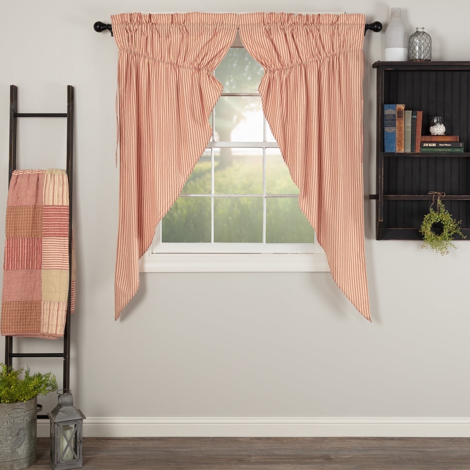 VHC Brands Sawyer Mill Red Striped Cotton Farmhouse Curtains with ...