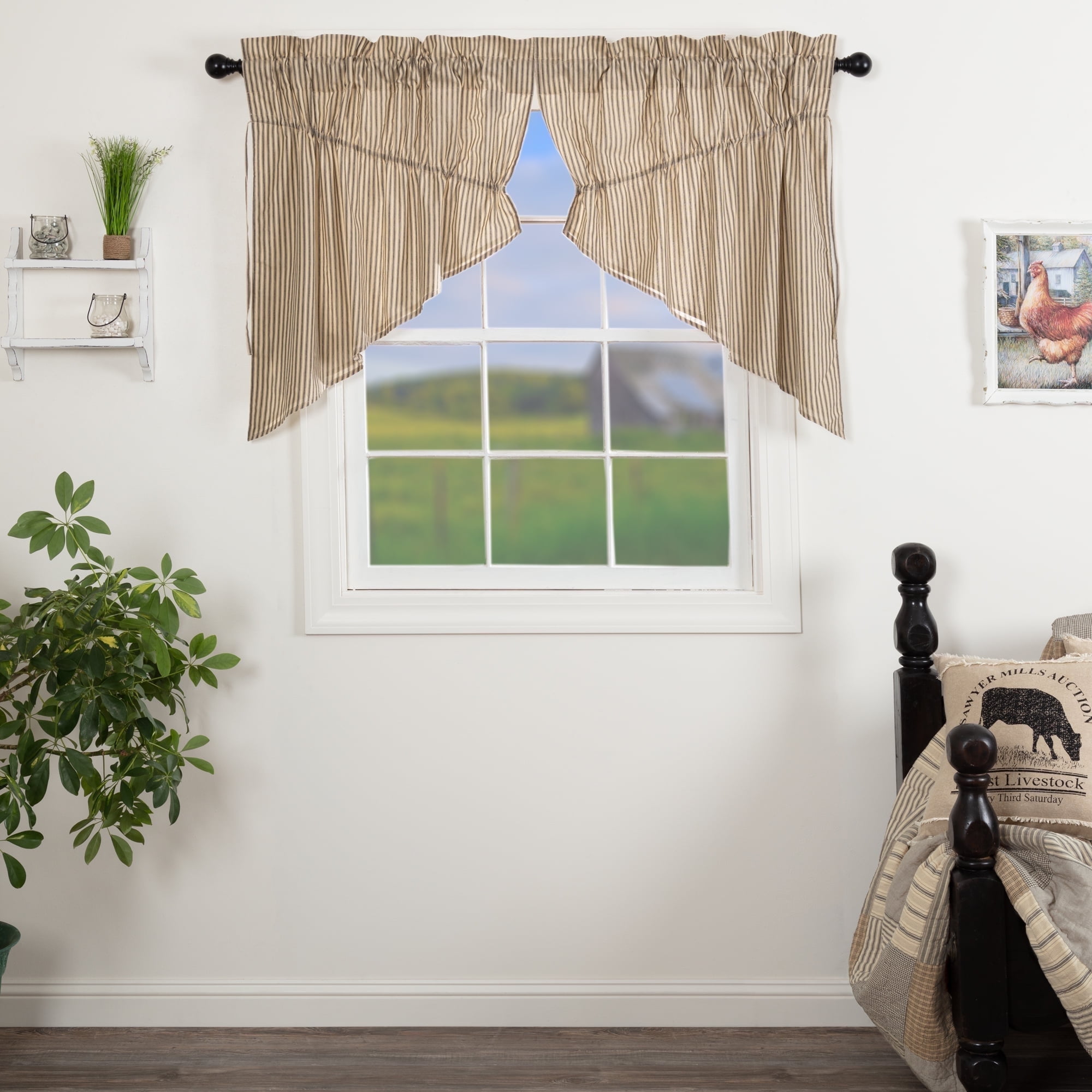 VHC Brands Sawyer Mill Charcoal Swag Set Lined Curtains Farmhouse ...