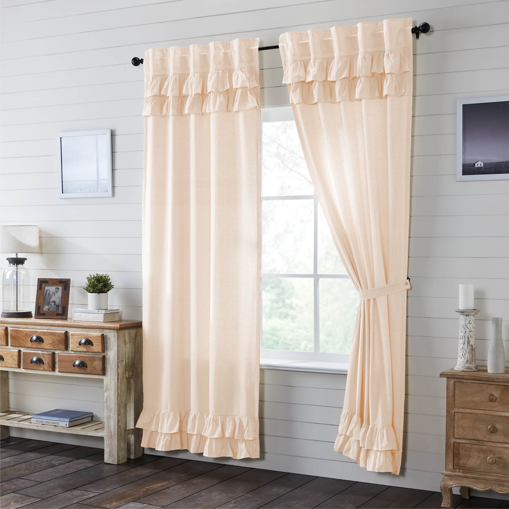VHC Brands Simple Life Flax, Farmhouse Curtain Panels, Ruffled, Natural ...
