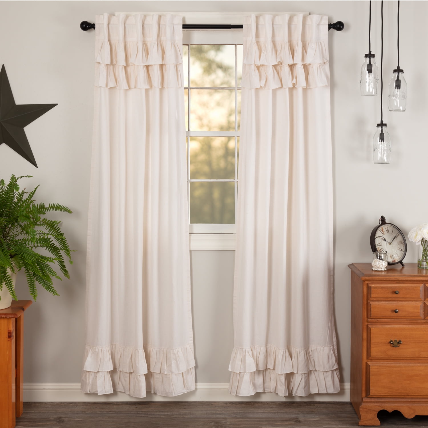 VHC Brands Simple Life Flax Solid Color Cotton Linen Blend Farmhouse Curtains Rod Pocket Hanging ...