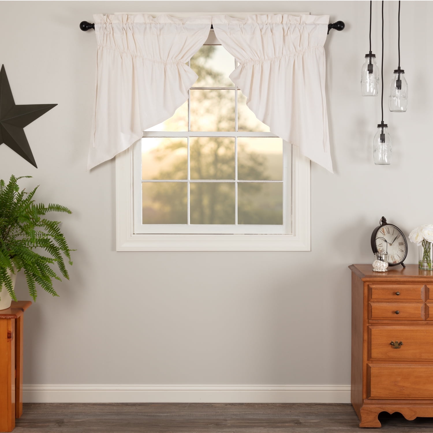 VHC Brands Simple Life Flax Antique White Farmhouse Prairie Swag Pair ...