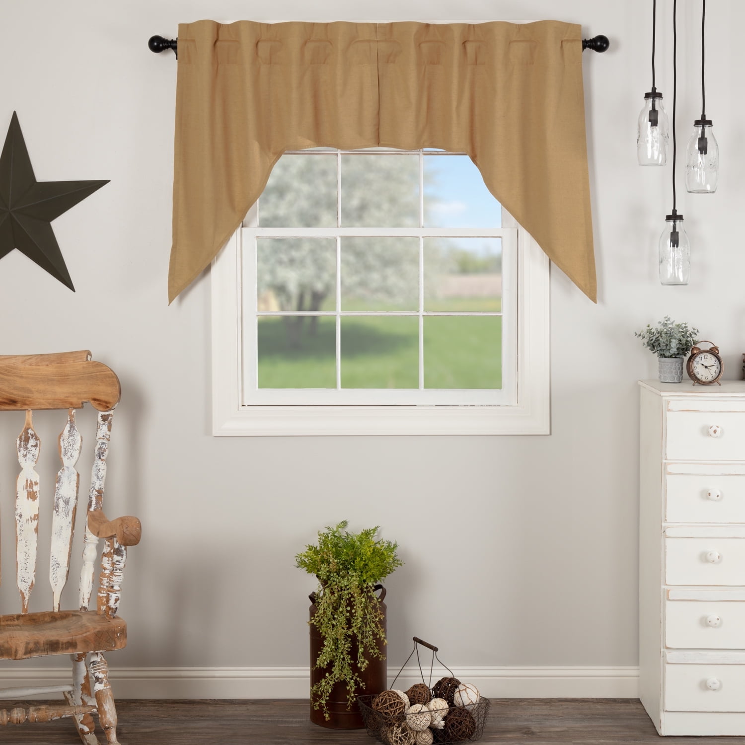 VHC Brands Simple Life Flax Khaki Country Farmhouse Window Curtain Swag ...