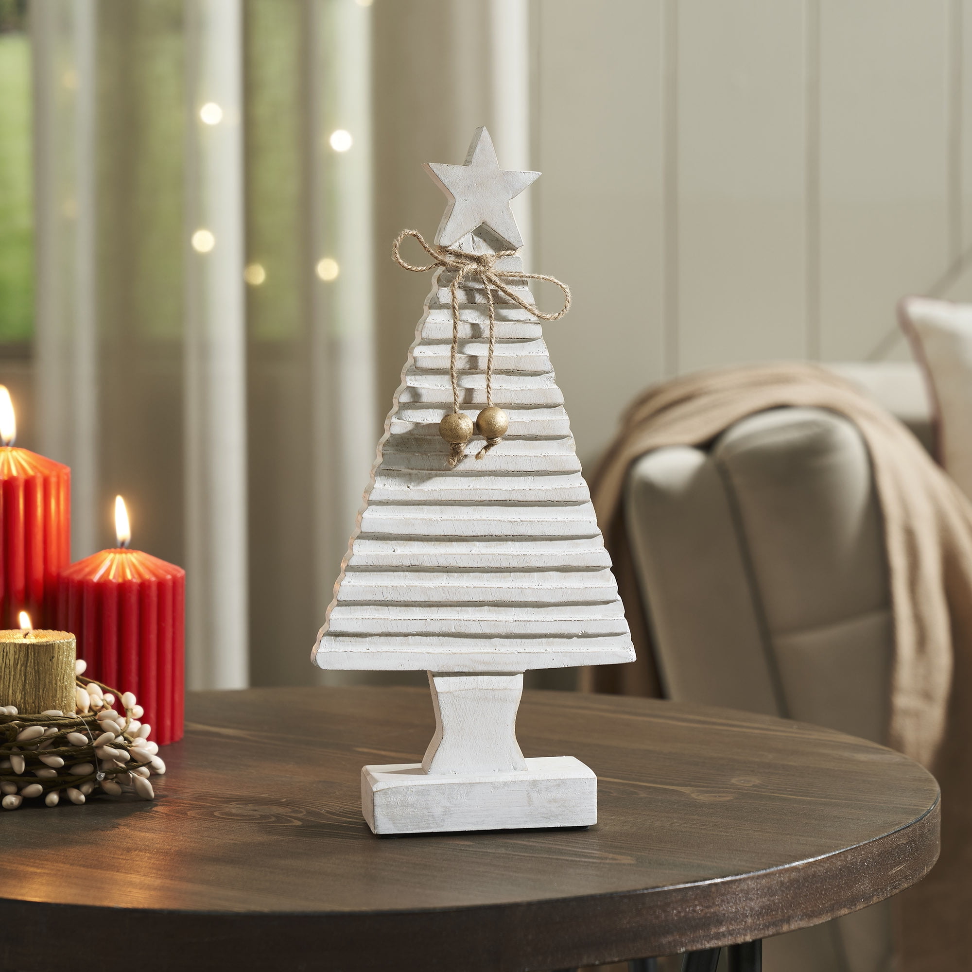VHC Brands Starbright Distressed White Wooden Tree 13x6x2 - Walmart.com