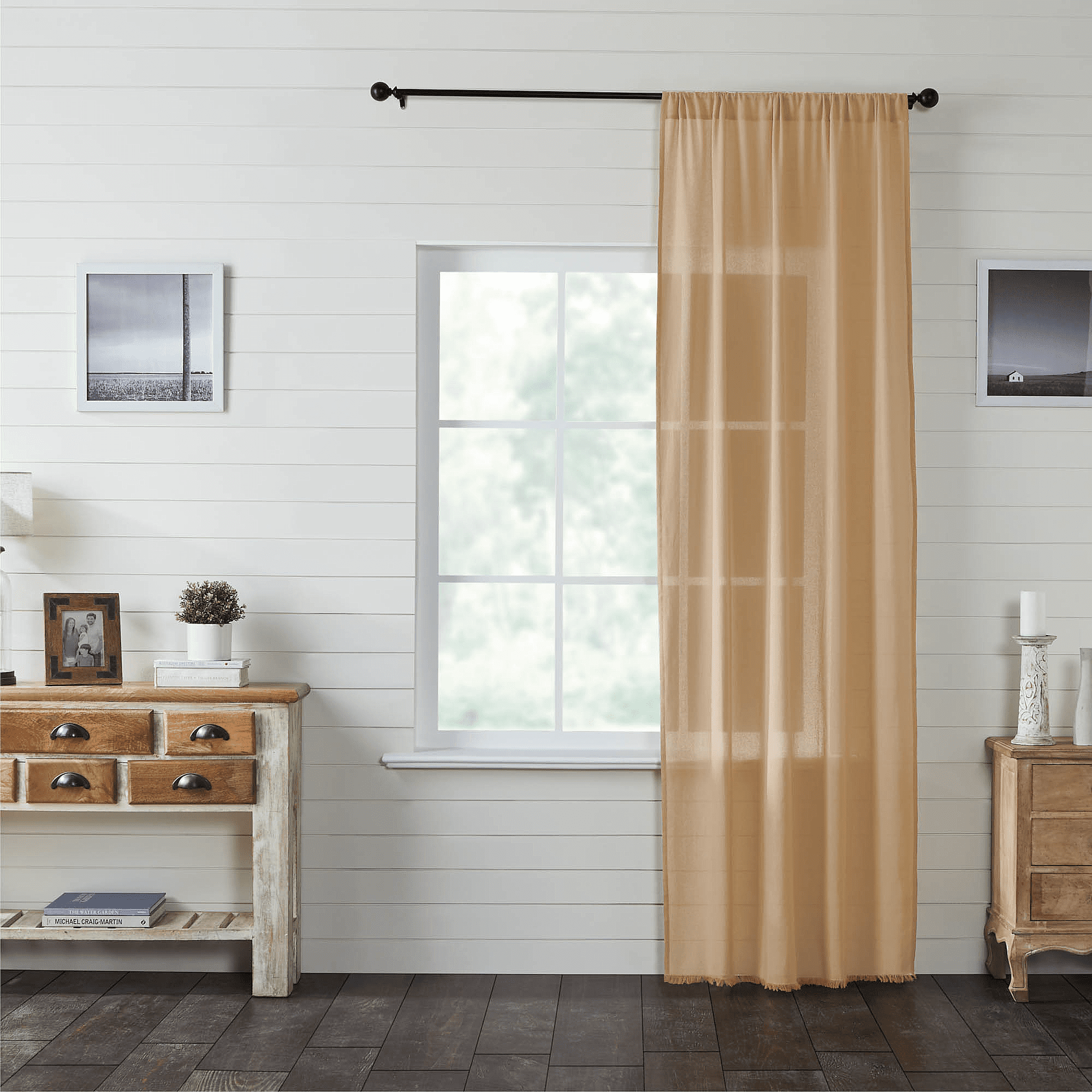 VHC Brands Tobacco Cloth, Farmhouse Curtain Panel, Khaki, 96x40 ...
