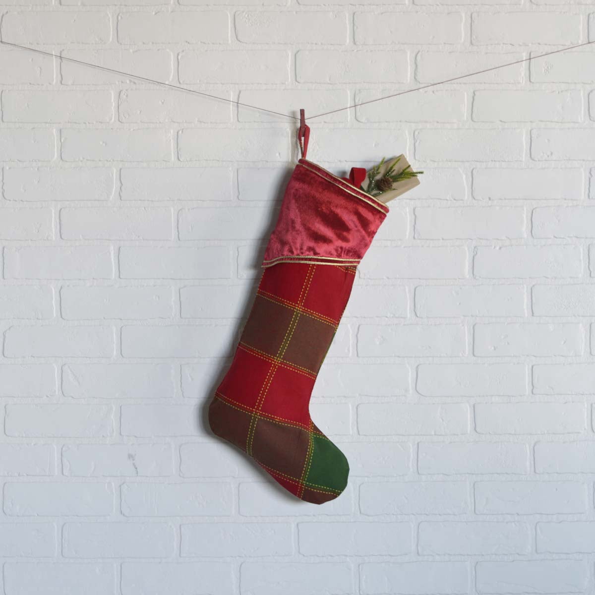 VHC Brands Tristan Windowpane Velvet Cotton Farmhouse Christmas Decor ...