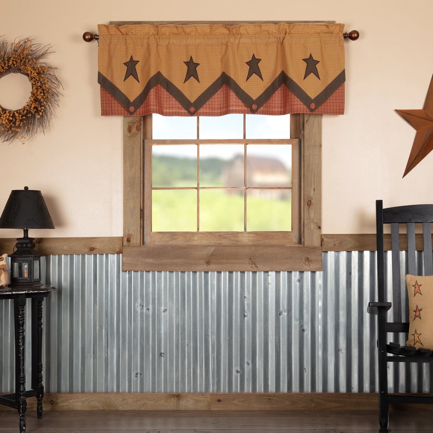 VHC Brands Stratton Primitive Star Layered Valance 20x60 Country ...