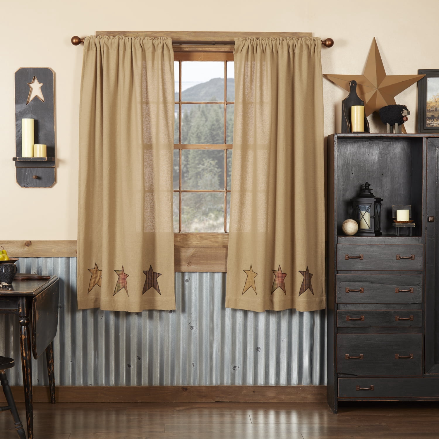 "VHC Brands Stratton Primitive 63""x36"" Farmhouse Plaid Burlap Star ...