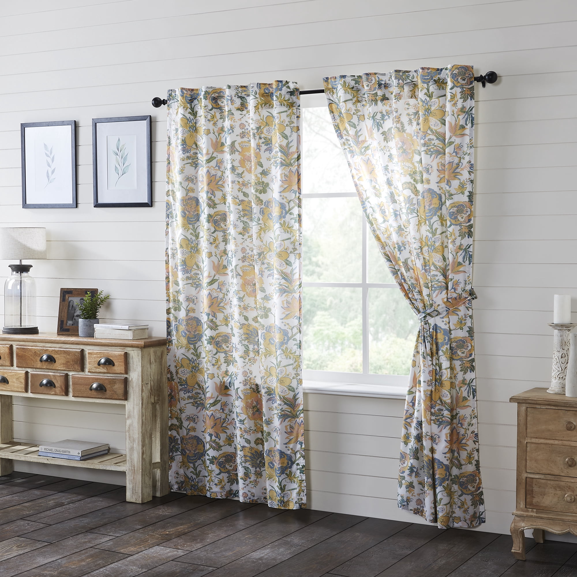 VHC Brands Wilder, Farmhouse Curtain Panels, Floral, Blue & Green ...