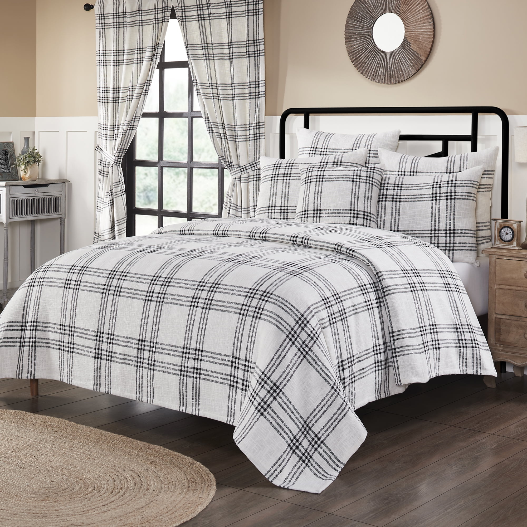 VHC Brands Woven Plaid Modern Farmhouse Coverlet, Black, King 97x110 ...