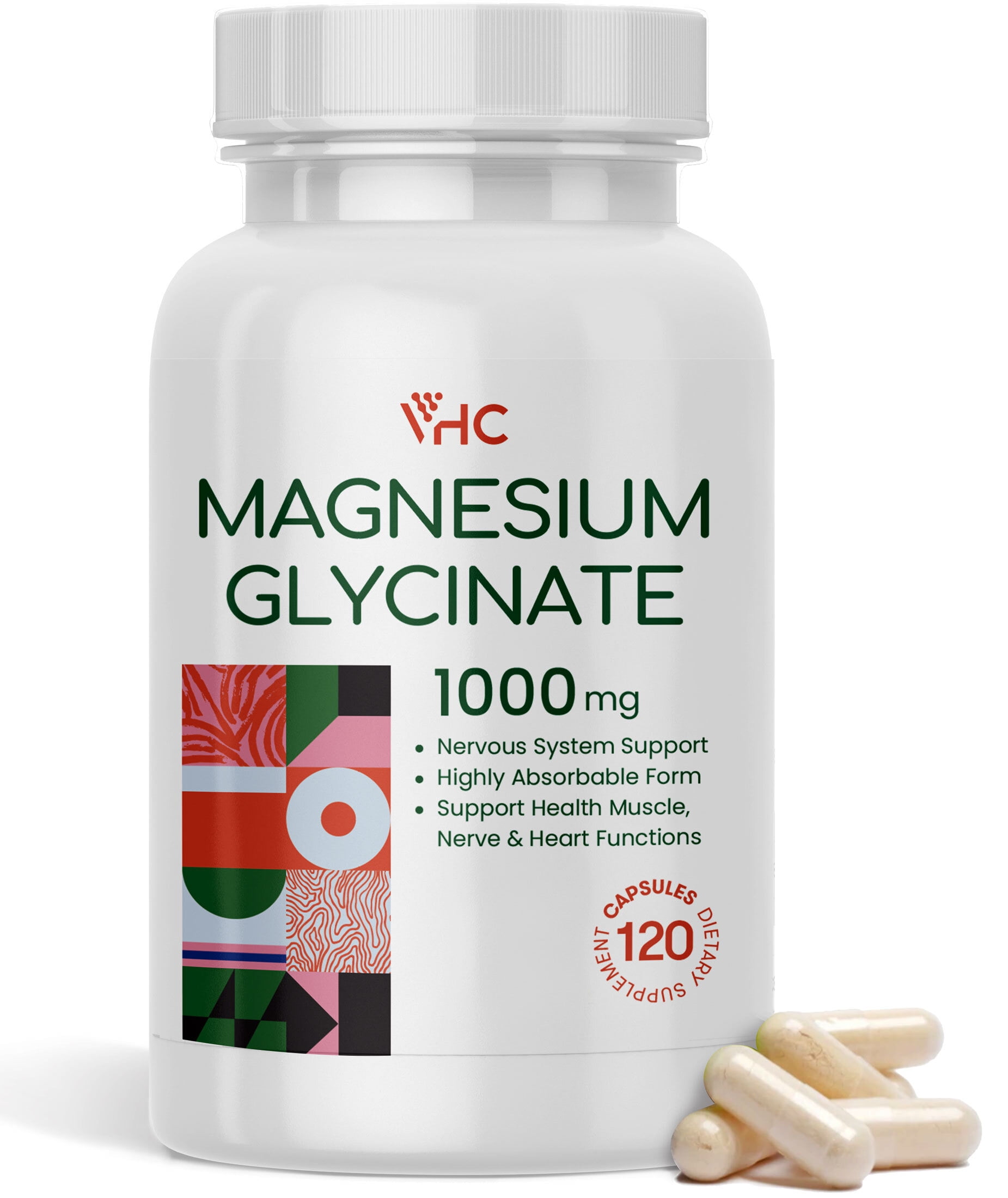 VHC Magnesium Glycinate 1000mg, 120 Capsules for Sleep, Stress, Bone ...