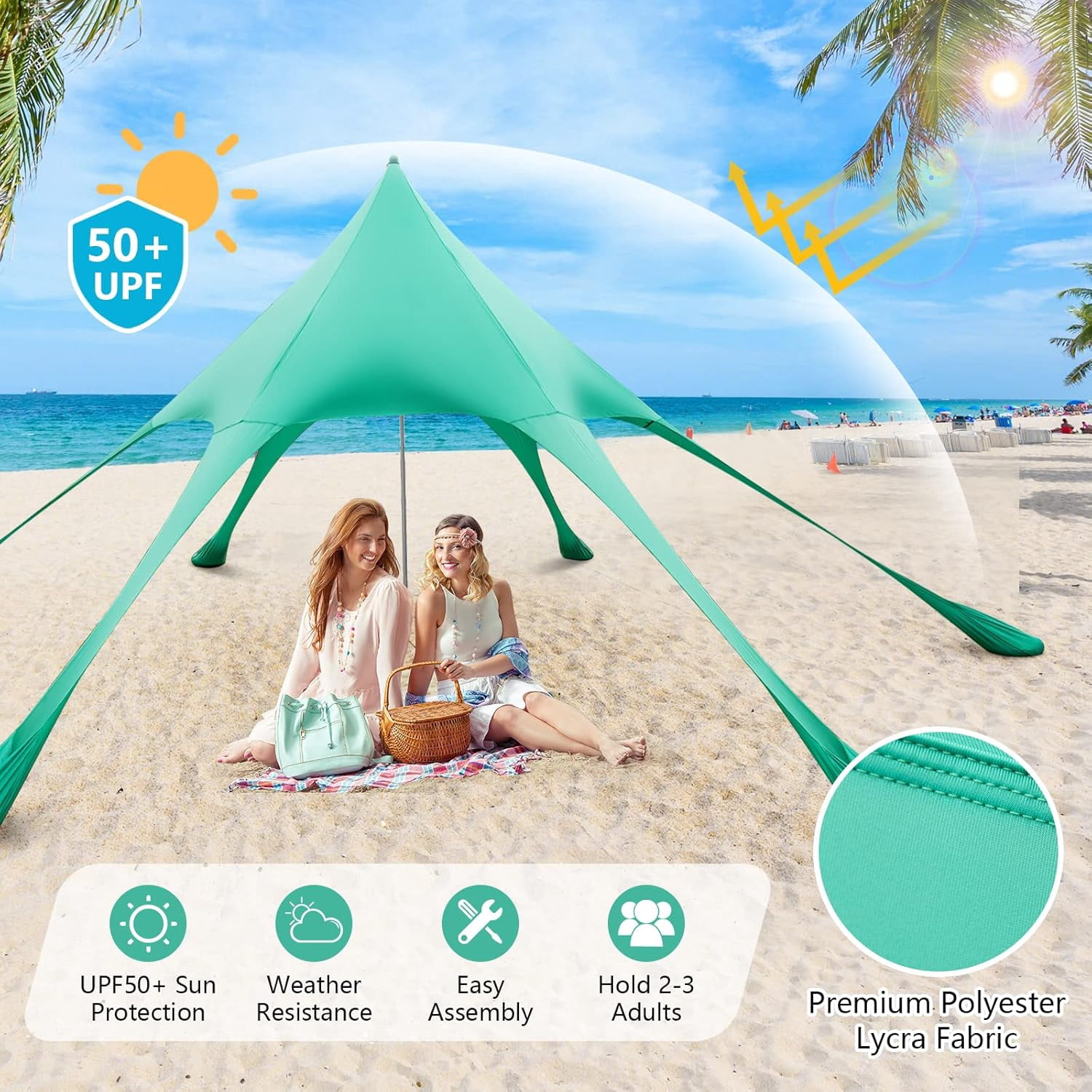 VHKBPINPI Beach Canopy Tent UPF50+ Beach Sun Shade with Sand Shovel 6 ...