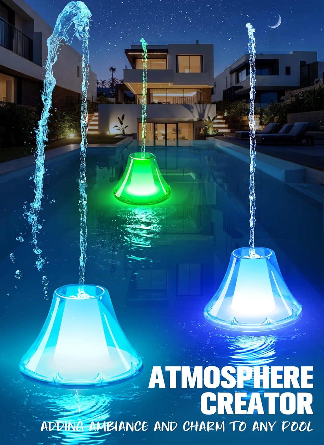 VHKBPINPI Bubbling Pool Fountain with Lights Rechargeable Floating Pool ...