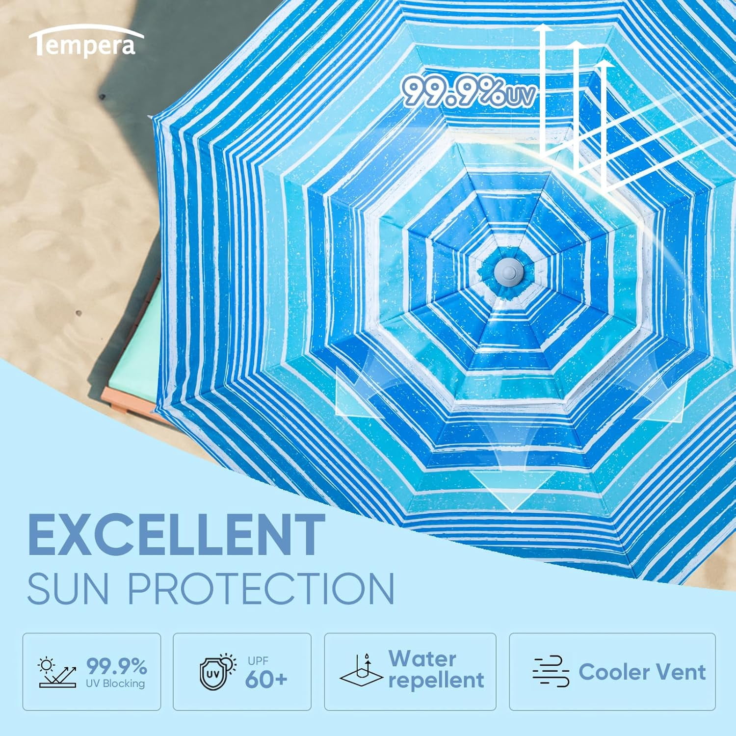 VHKBPINPI Heavy Duty High Wind Beach Umbrella with Sand & Carry Bag ...