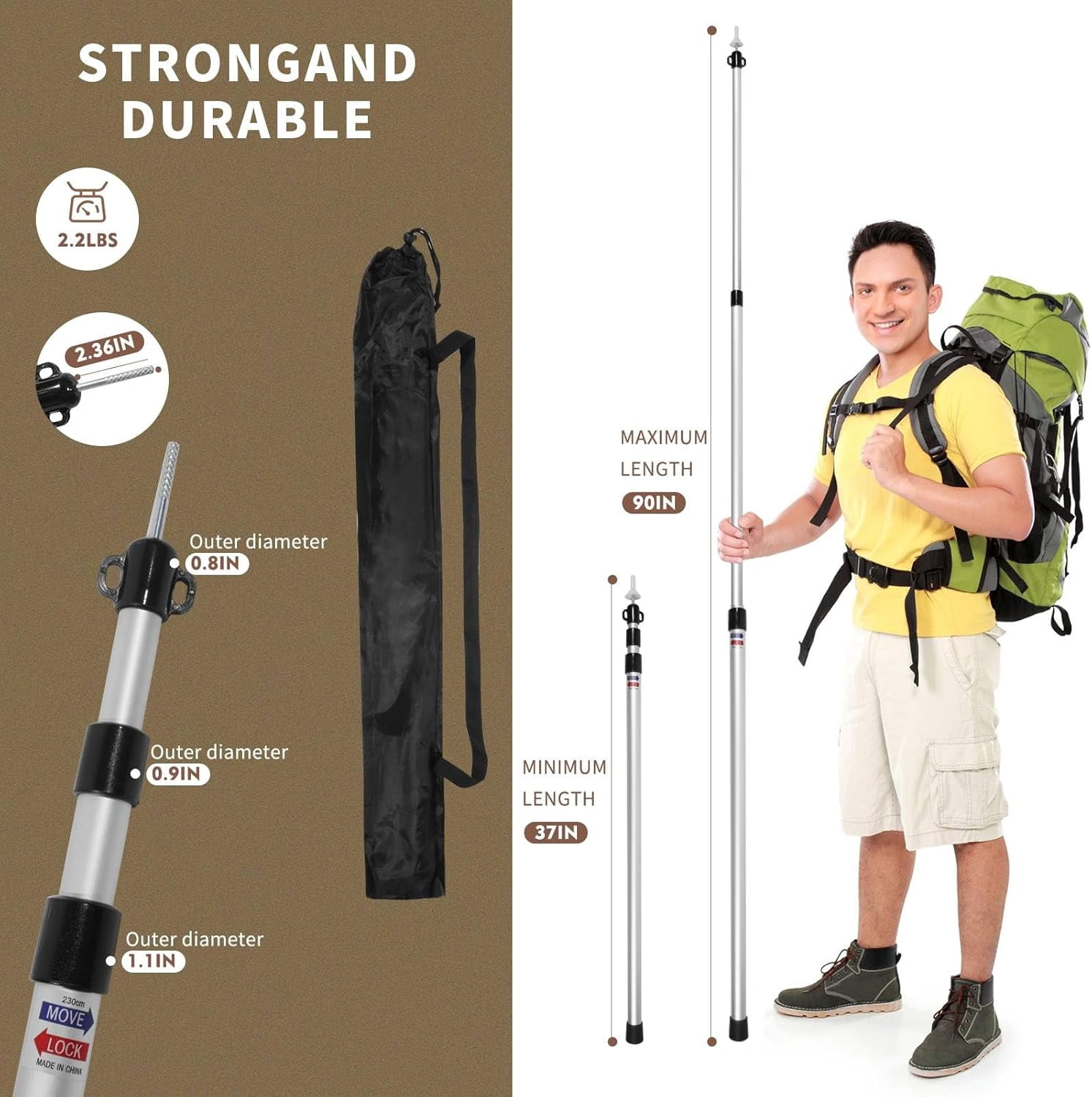 VHKBPINPI Tarp Poles Telescoping Tent Poles Ultra-Lightweight Portable ...