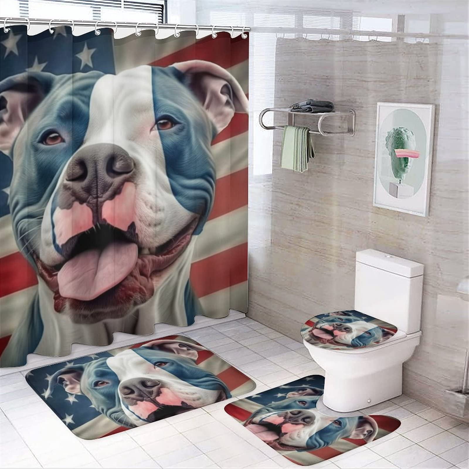 VHPVHP 4 Pcs Bathroom Shower Curtain Set,Bathroom Sets with Rugs (Bath ...
