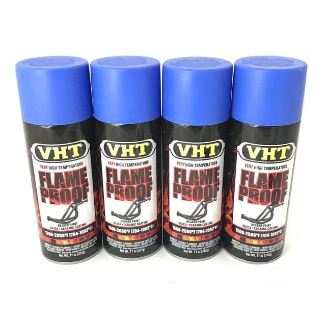 VHT SP110-4 PACK High Temperature Flame Proof FLAT BLUE Header Spray ...