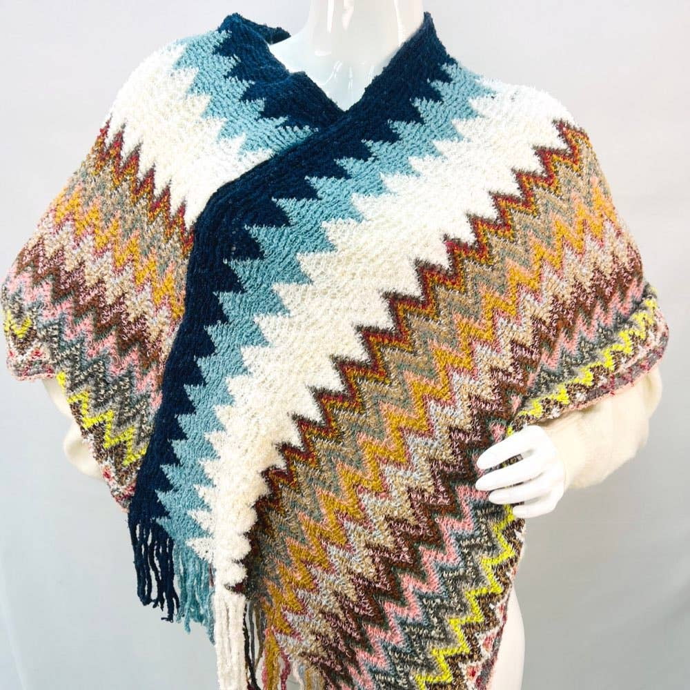 VIA FIORE - Blue Chevron Scarf Poncho Cozy Chic Winter Wrap - Walmart.com