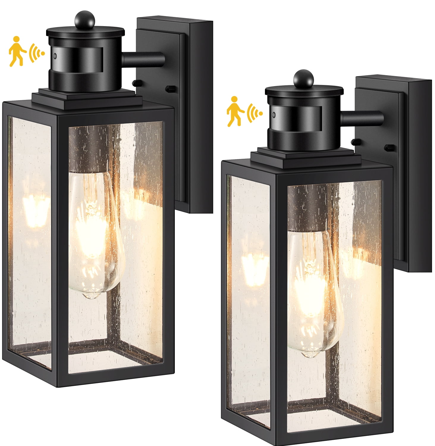 VIANIS 2 Pack Motion Sensor Outdoor Wall Lights, Matte Black Outside ...