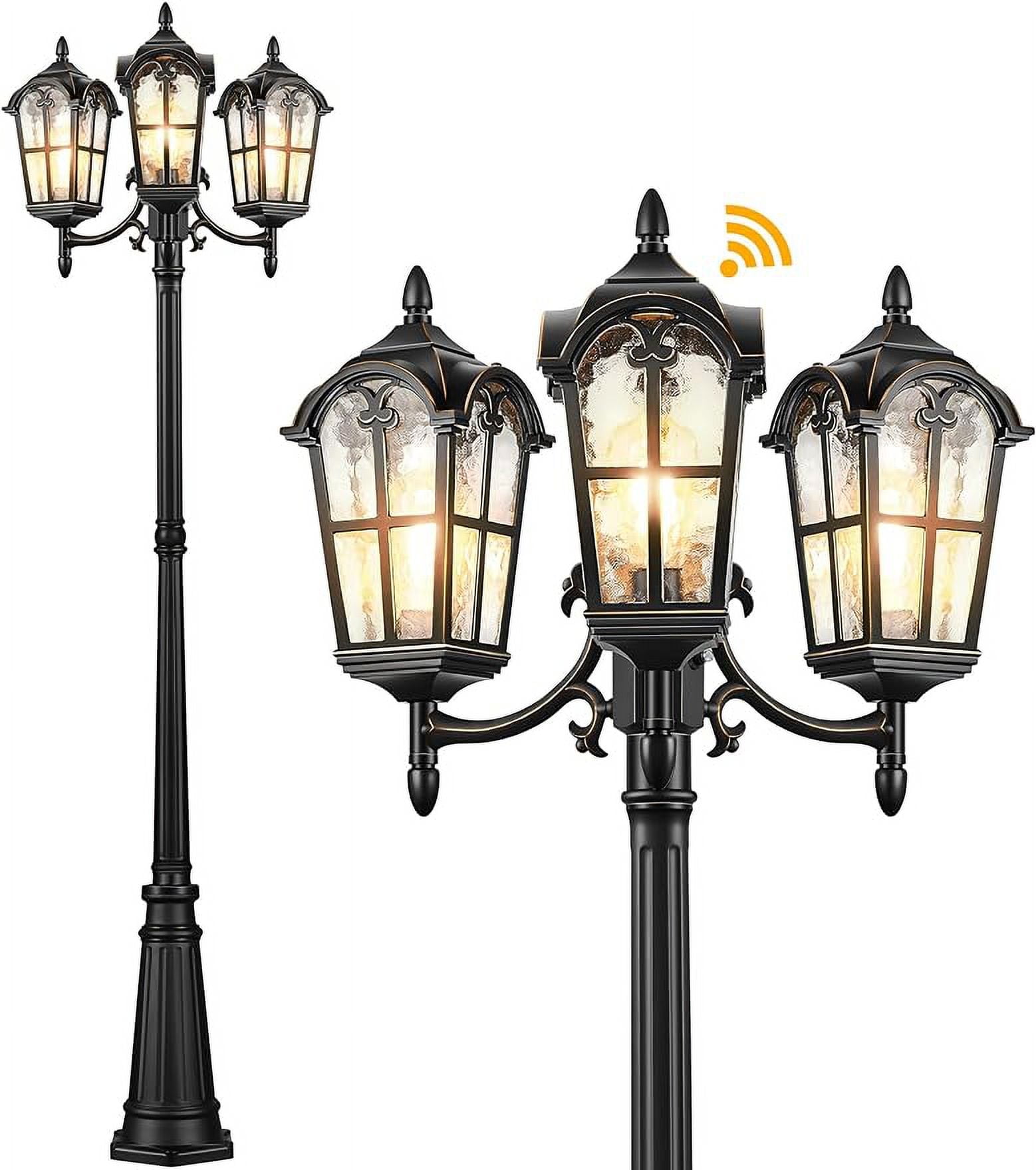 VIANIS 3-Head Outdoor Light, Black Lamp Post with Dusk Dawn Sensor, for ...