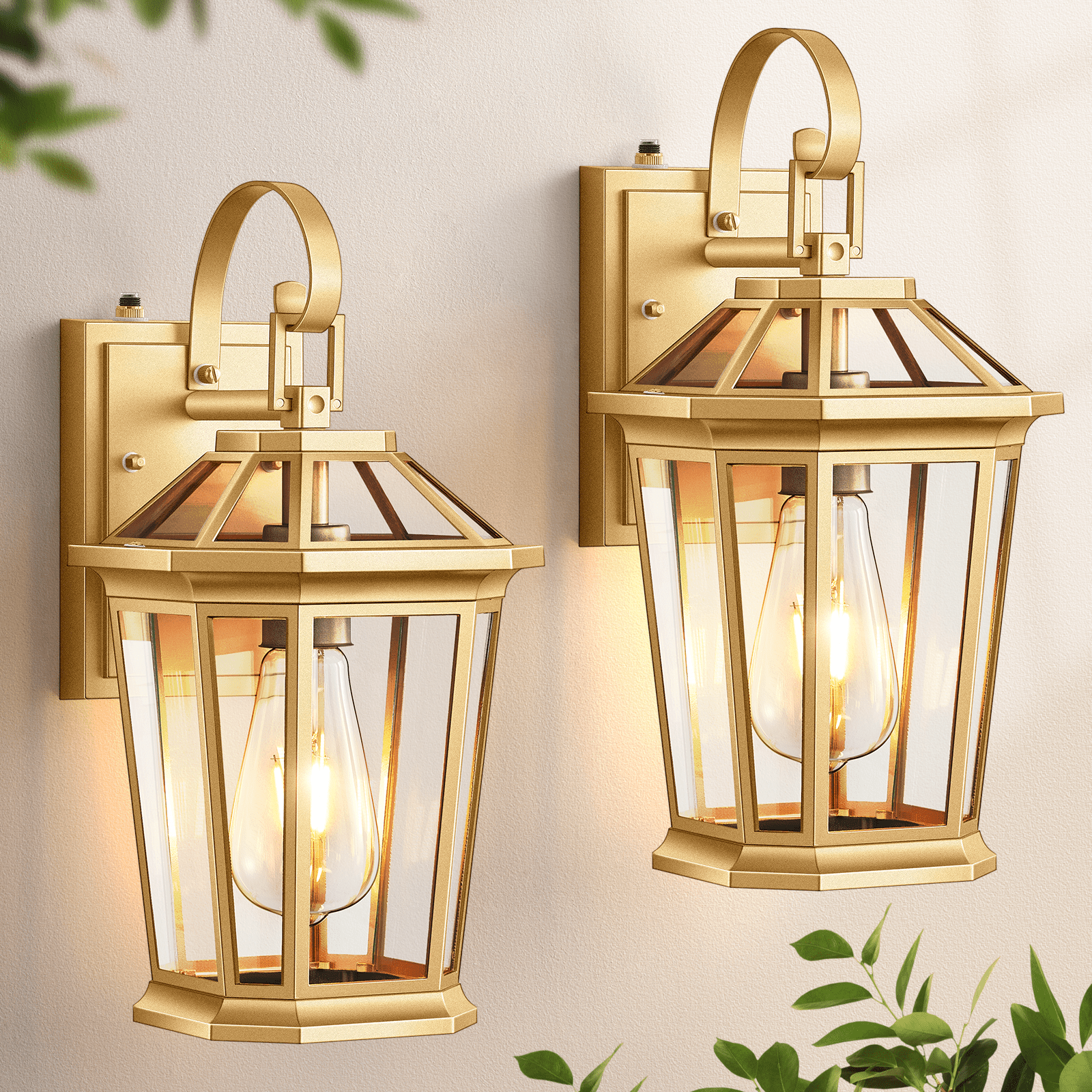 VIANIS Dusk to Dawn Outdoor Lanterns, Modern Golden Wall Light Fixtures ...