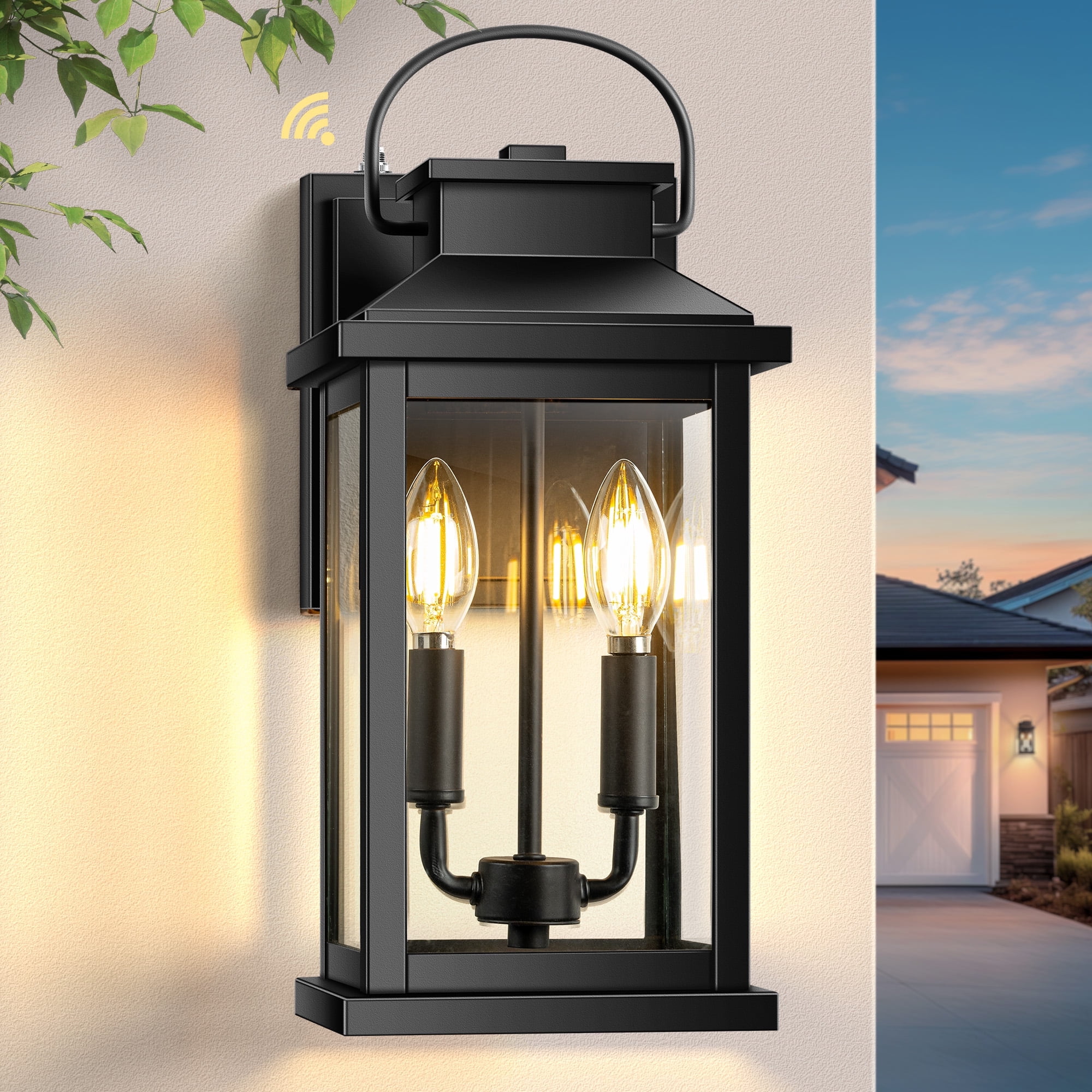 VIANIS Large Dusk to Dawn Outdoor Light Fixture, Black Exterior Porch ...