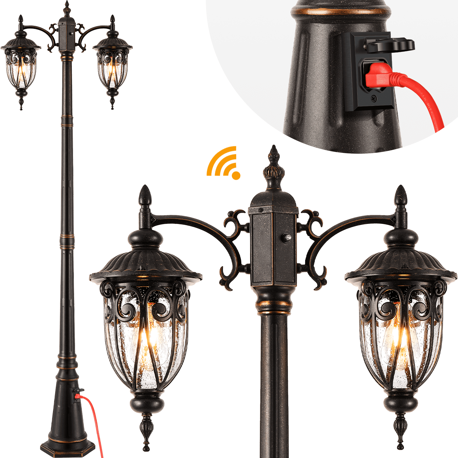 VIANIS Outdoor Lamp Post Light Fixture with Outlet, 2-Head Bronze Dusk ...