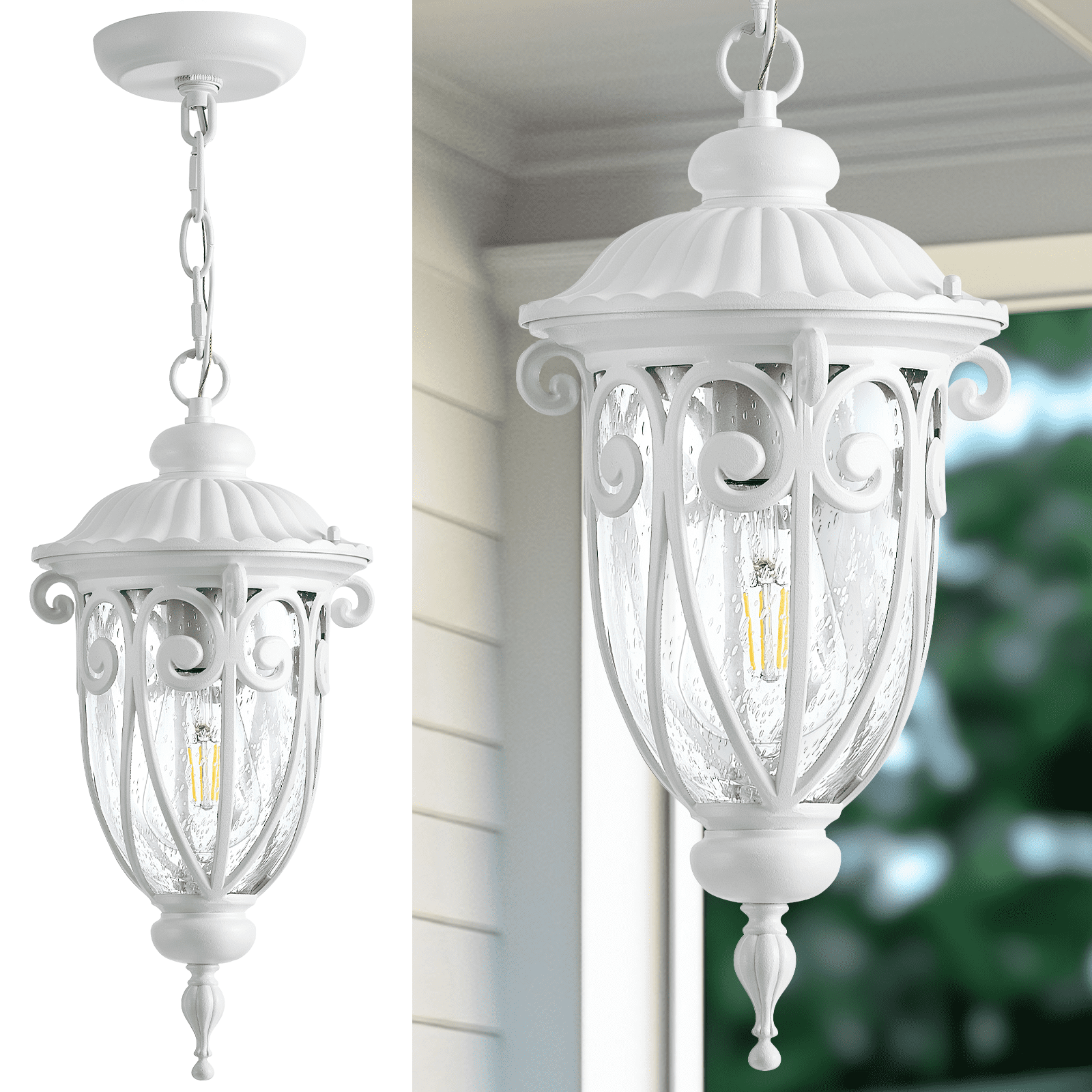 VIANIS Outdoor Pendant Light Lantern, White Modern Outdoor Chandelier ...