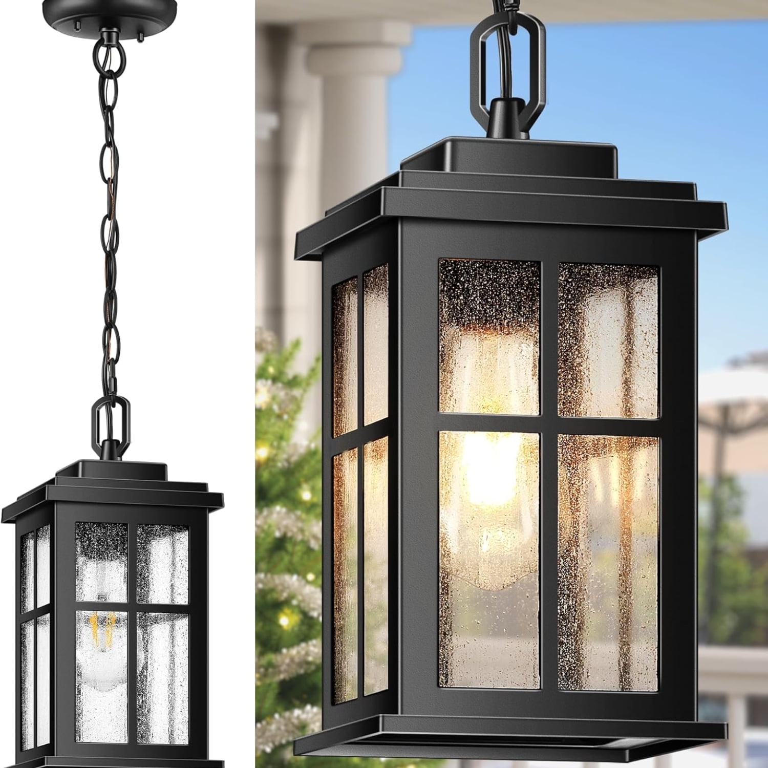 VIANIS Outdoor Pendant Lights - Matte Black Hanging Lights with ...