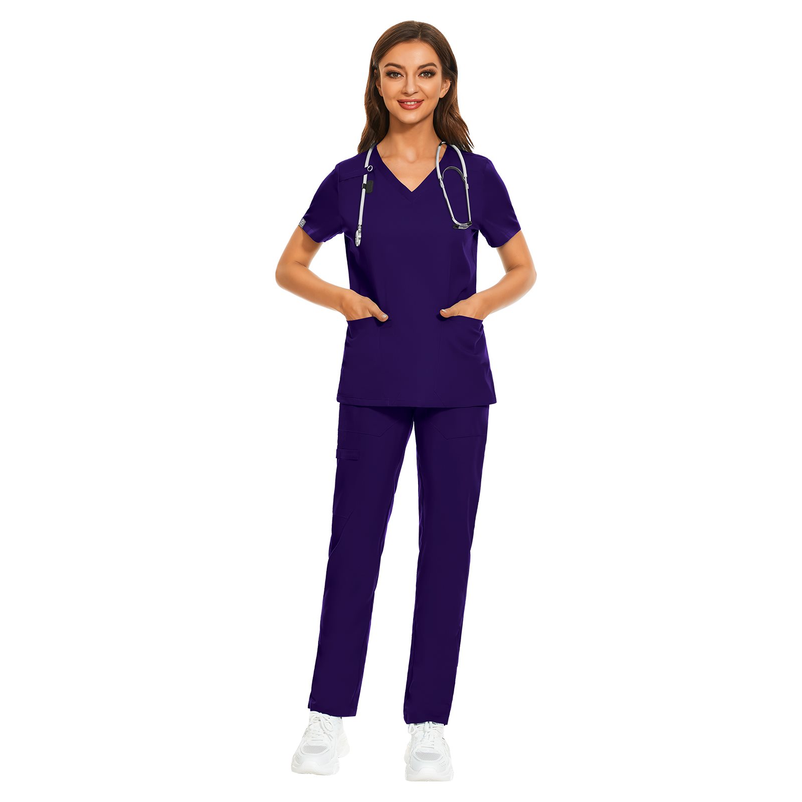 VIAOLI Scrubs Set for Women - Modern V-Neck Top & Tapered Leg Jogger ...