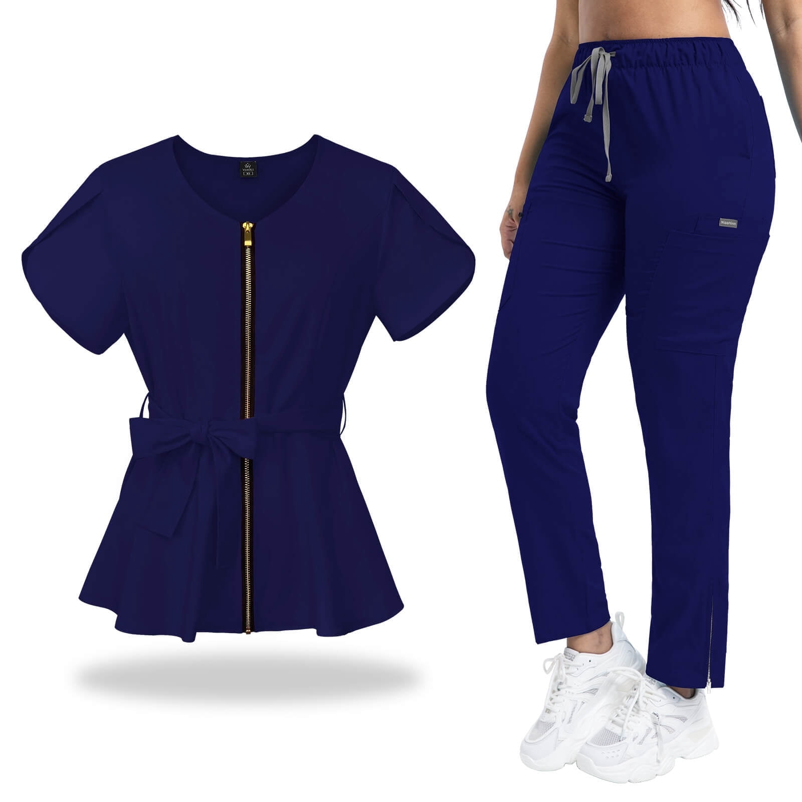 VIAOLI Scrubs for Women Set Modern Scrub Top and 8 Pockets Jogger Pants ...