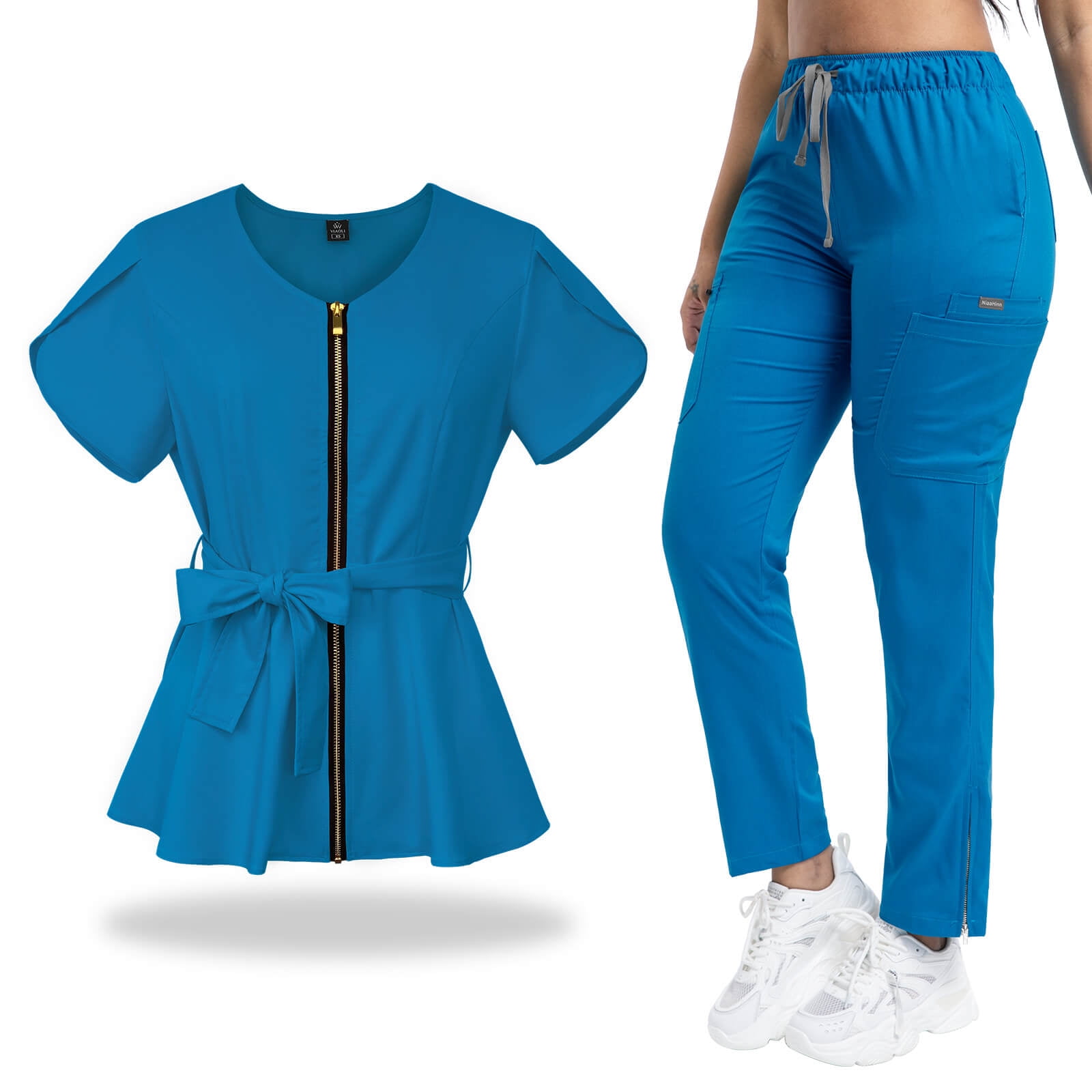 VIAOLI Scrubs for Women Set Modern Scrub Top and 8 Pockets Jogger Pants ...