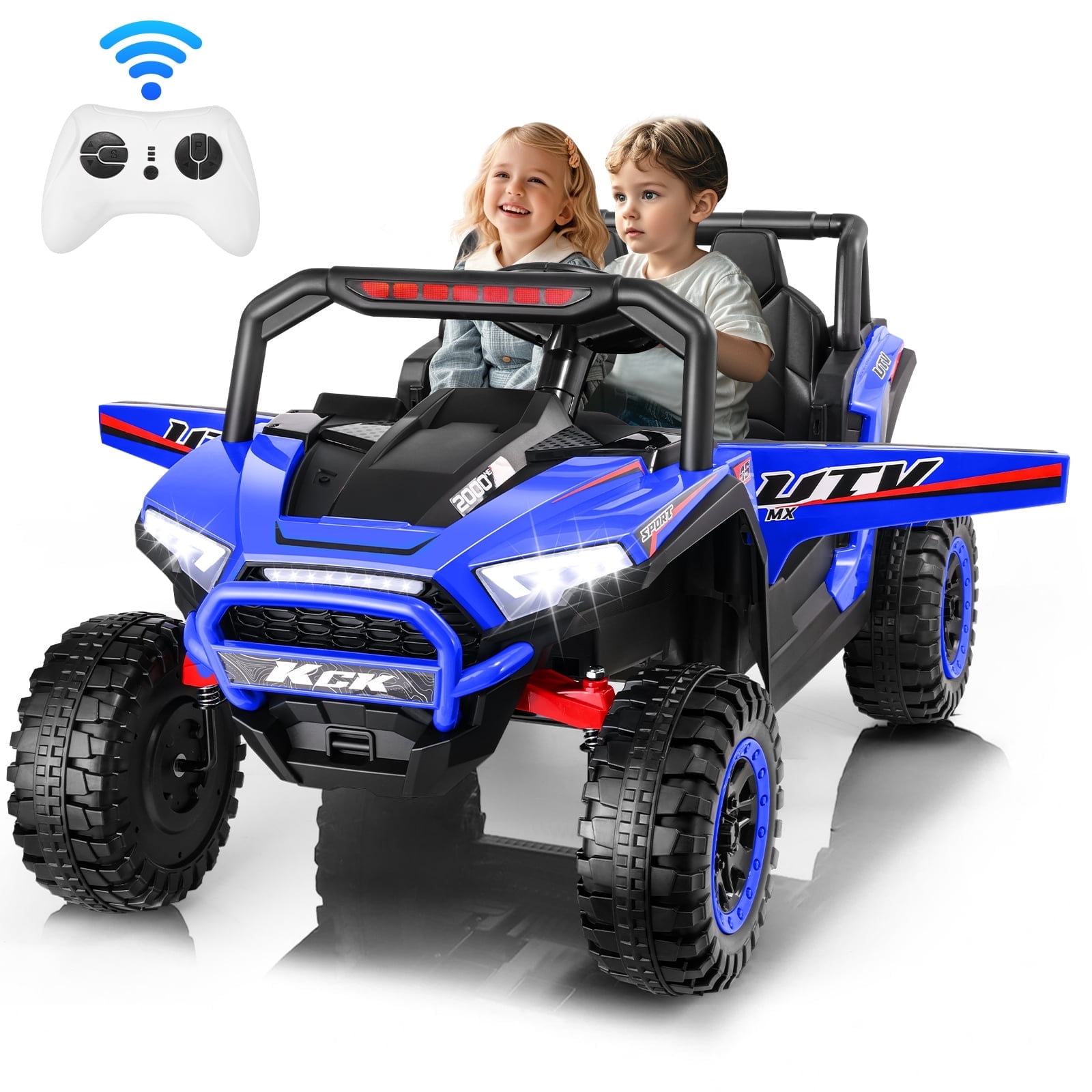VIBESPARK 24V 2 Seater Electric UTV for Kids, Off-Road Ride On Car, LED ...