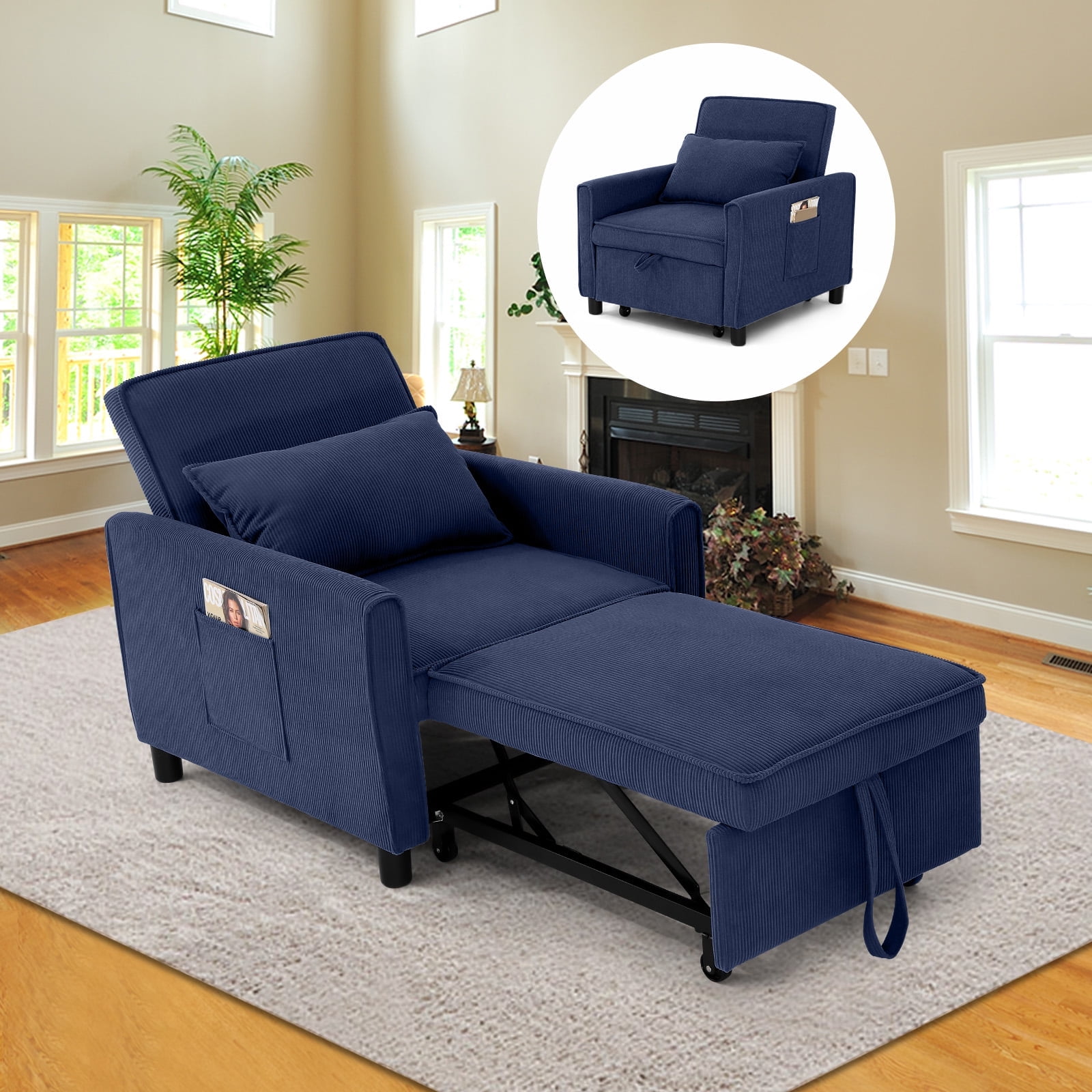 VIBESPARK 3-in-1 Convertible Sofa Chair Bed, Adjustable Sleeper Chair ...