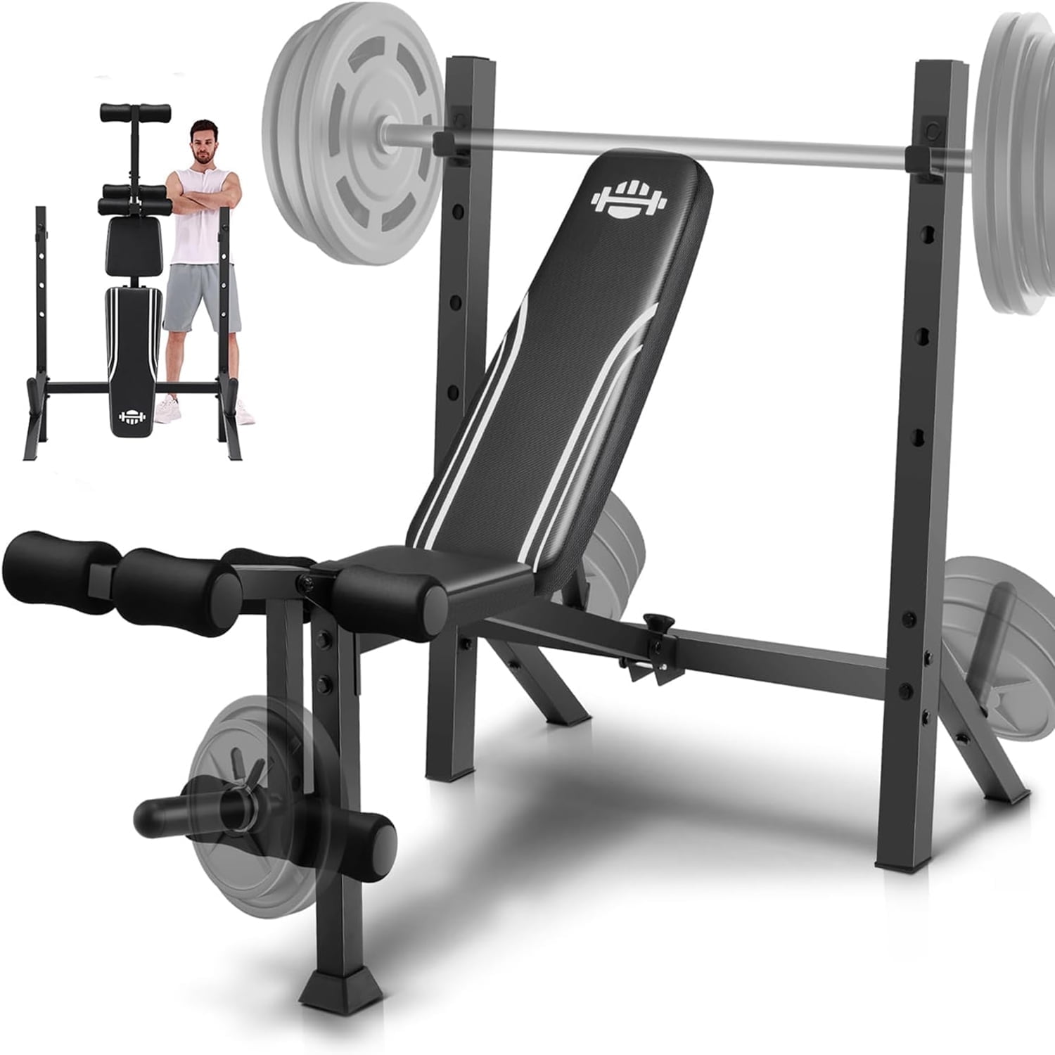 VIBESPARK Adjustable Weight Bench, 900Lbs 5-in-1 Foldable Bench Press with Barbell Rack for Home ...