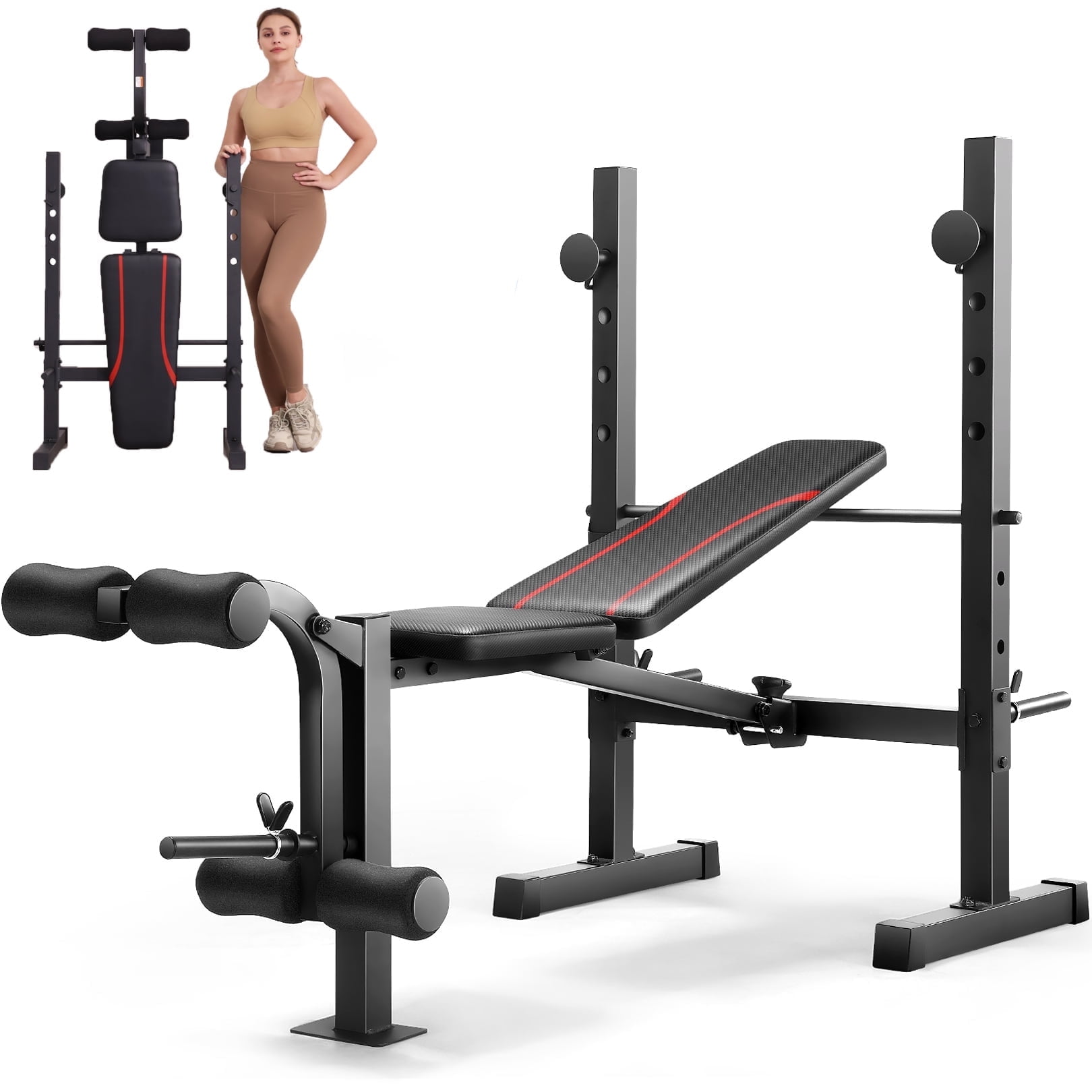 VIBESPARK 900LBS Adjustable Bench Press with Leg Extension, Preacher ...