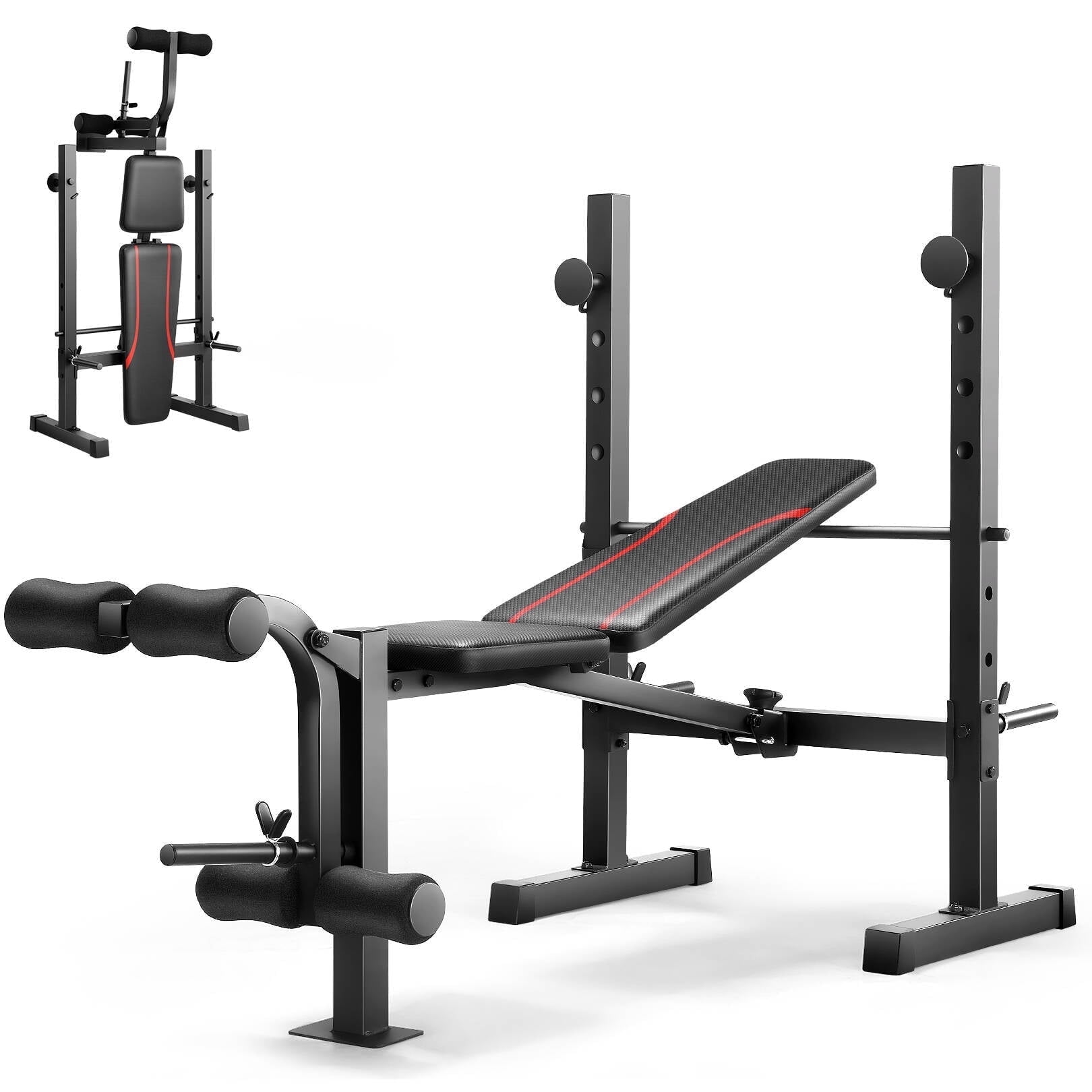 VIBESPARK Foldable Weight Bench Press Set, Adjustable Workout Bench with Squat Rack and Leg ...