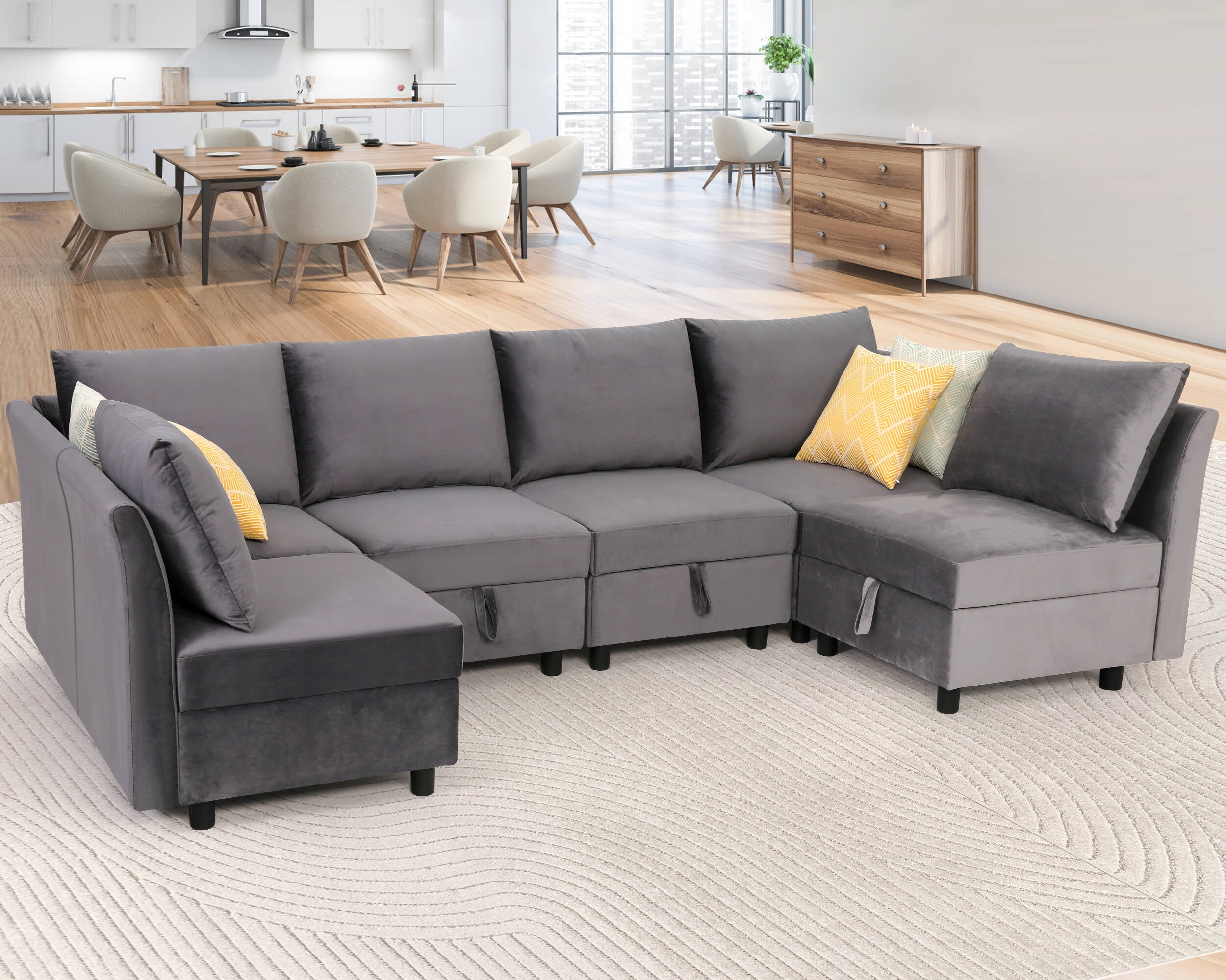 Gymax L-shaped Modular Sectional Sofa Couch w/ 2 Bolsters Power Socket ...