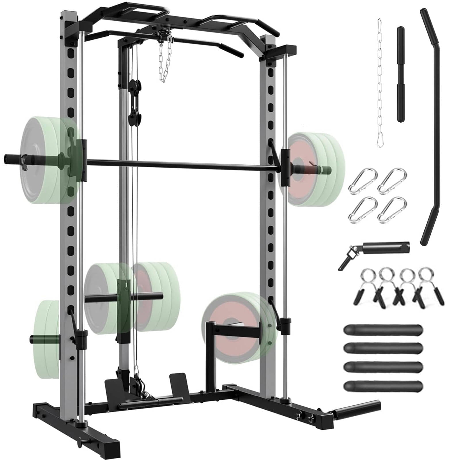 VIBESPARK Smith Machine Squat Rack, All-in-One Power Rack Cage with LAT ...