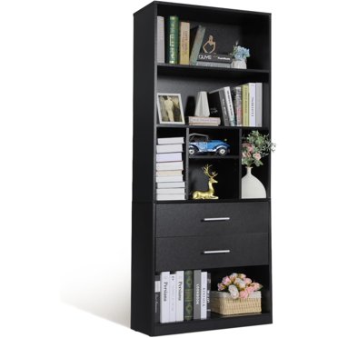 Linsy Home Wooden Black Bookshelf with Doors,5 Shelf Bookcase With ...
