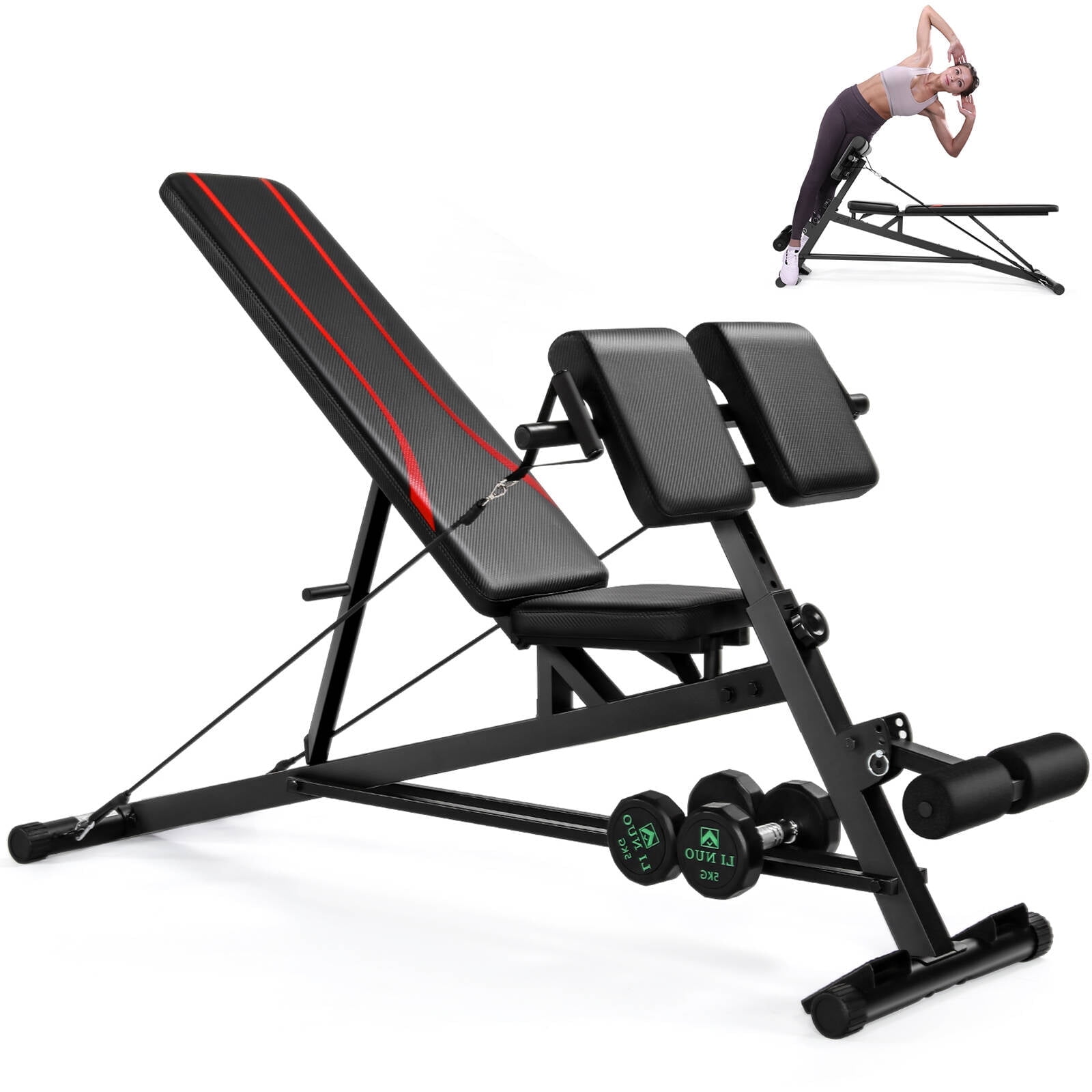 VIBESPARK Workout Bench Press, 900LBS Adjustable Weight Bench Set with Resistance Bands, Roman ...