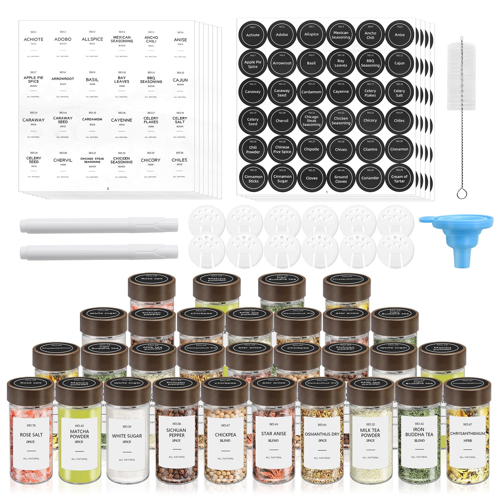 VIBRATITE 30 Pack Spice Jars with Acacia Lids, 4 oz Round Glass Jars ...