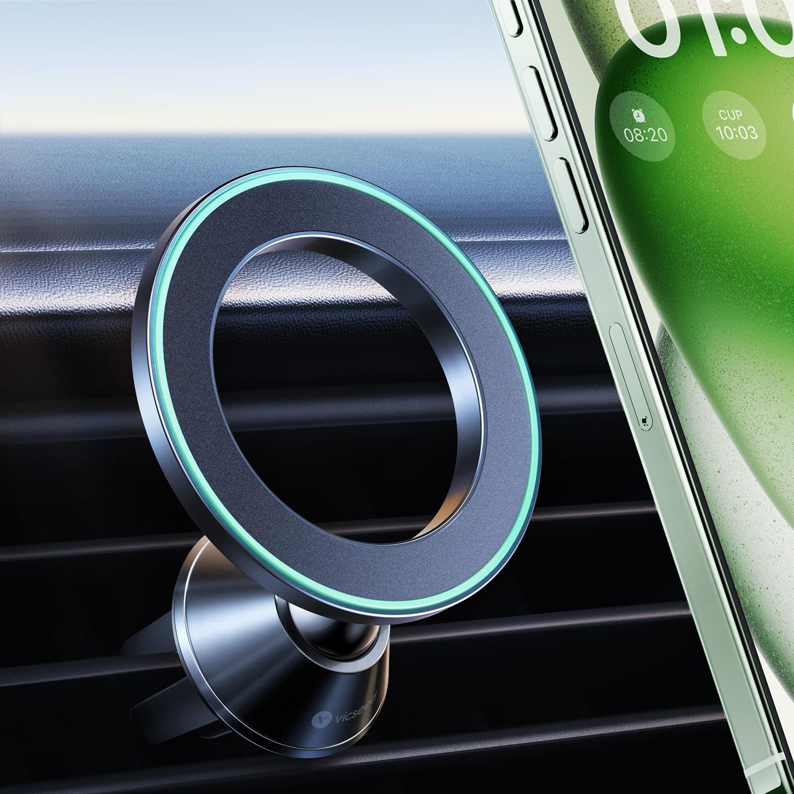 VIC for Magsafe Car Mount, Metal Glowing Magnetic Phone Holder for Car ...