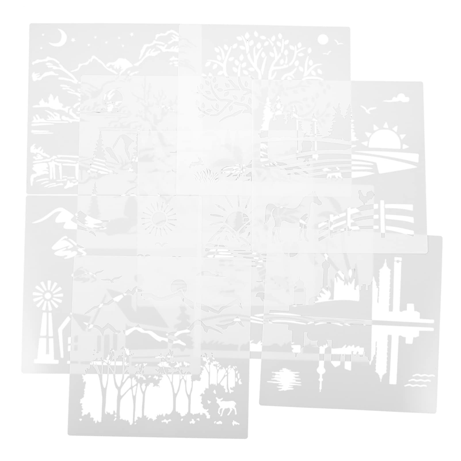 VICASKY 9 Sheets Natural EC36 Landscape Stencils Scenery Templates ...