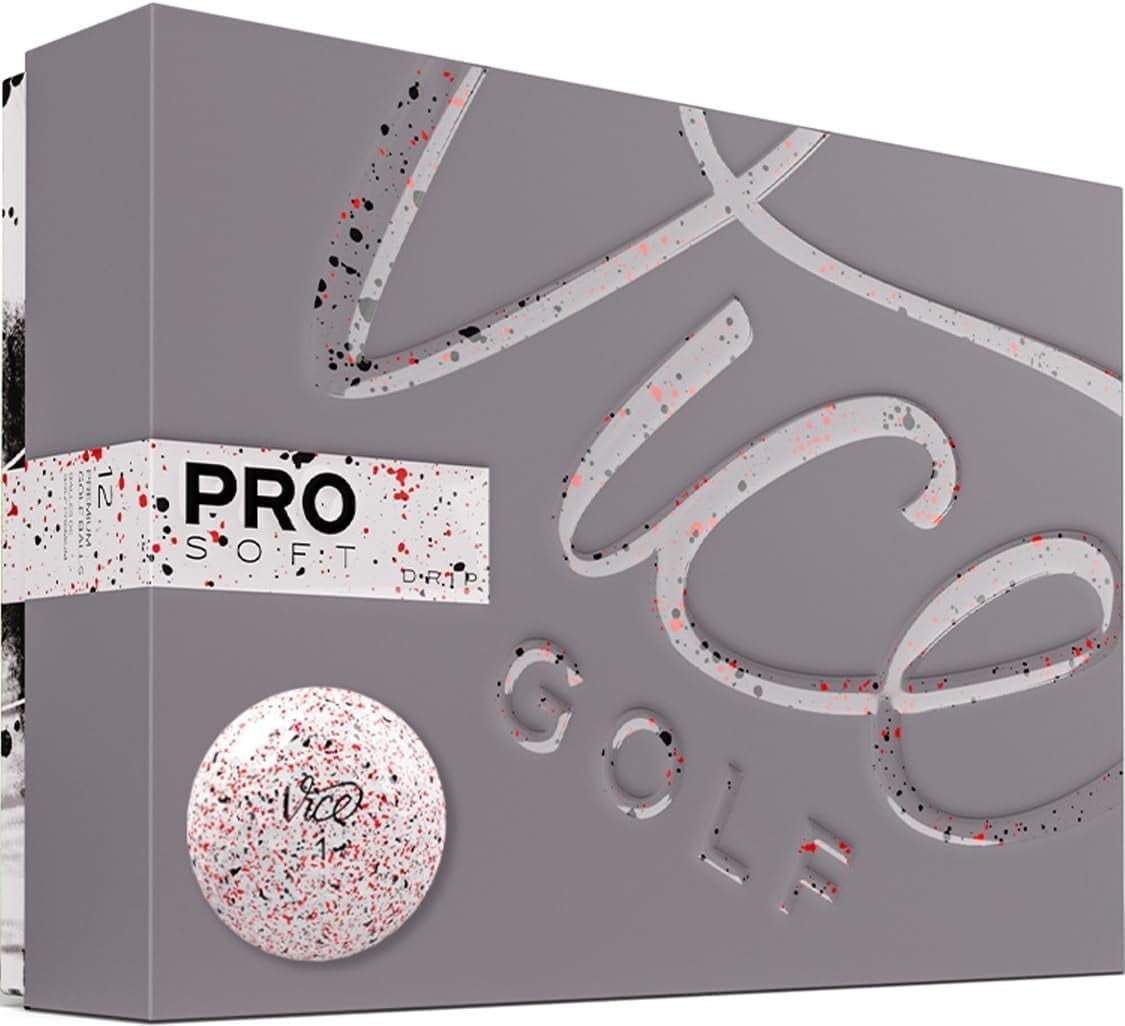 VICE Golf PRO Soft DRIP RED 2020 | 12 Golf Balls | Features: 3-Piece cast Urethane, Soft Feel ...
