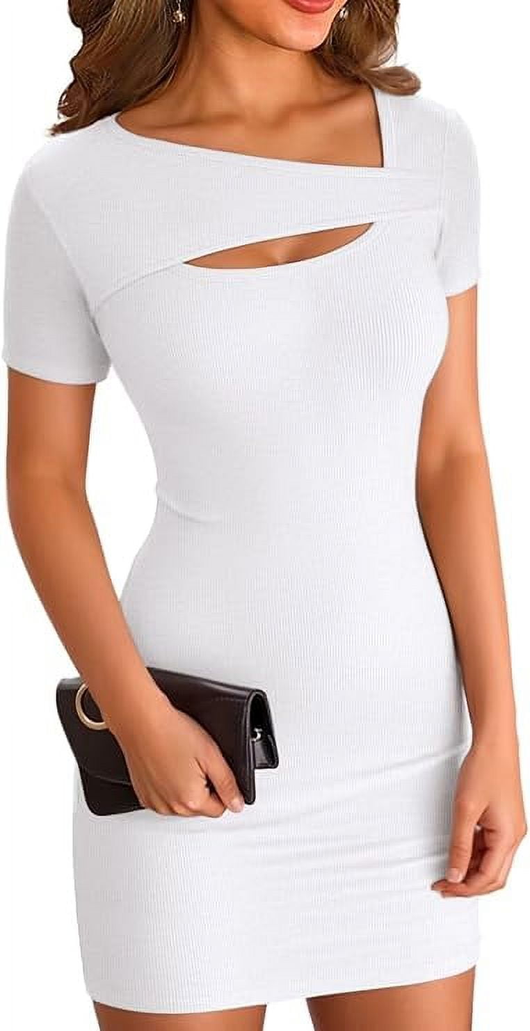 VICHVVY Women's Summer Mini Dress Short Sleeve Square Neck Cut Out Sexy ...