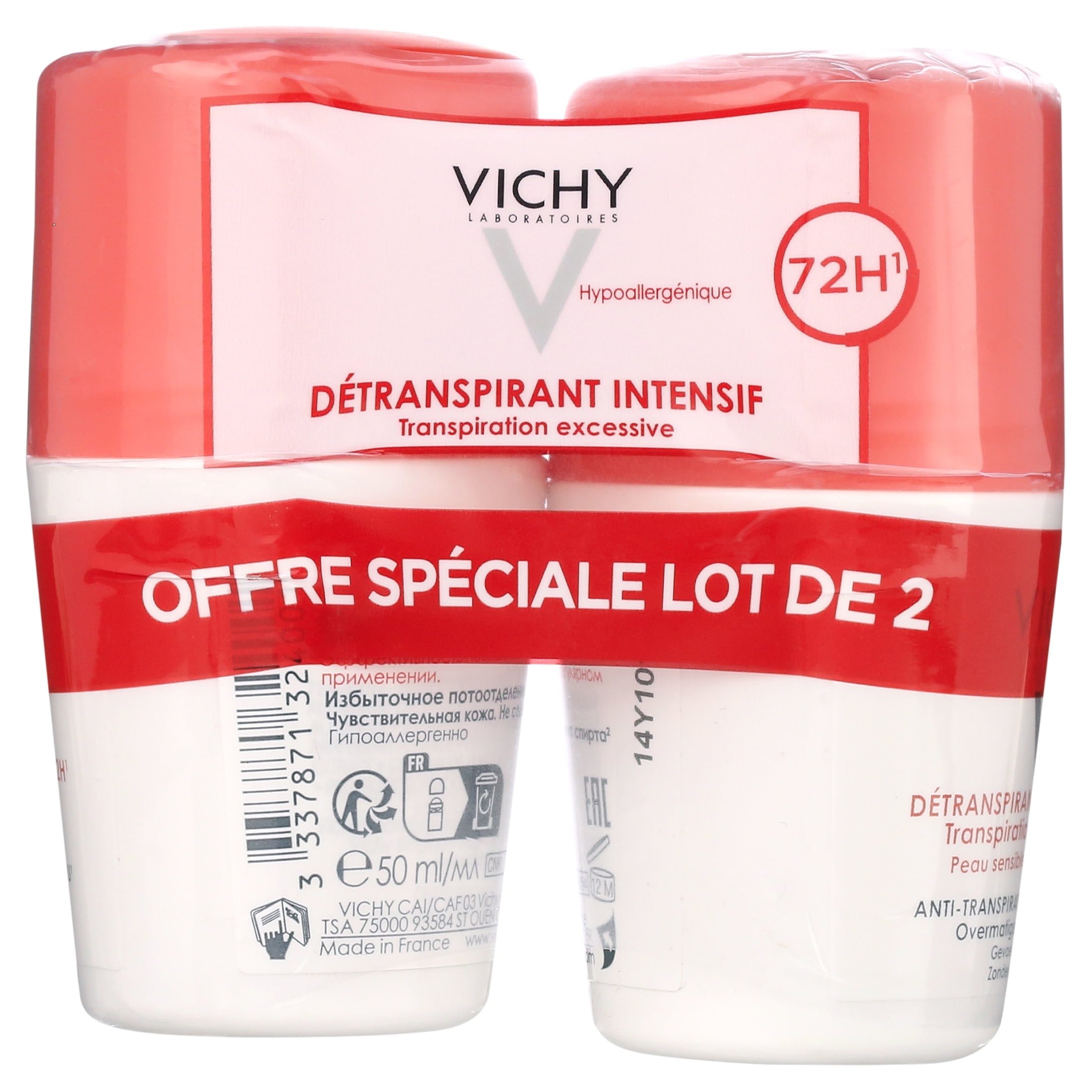 VICHY Intensive Roll On Deodorant Anti-Perspirant 72H Stress Resist - 2X50ml - Walmart.com