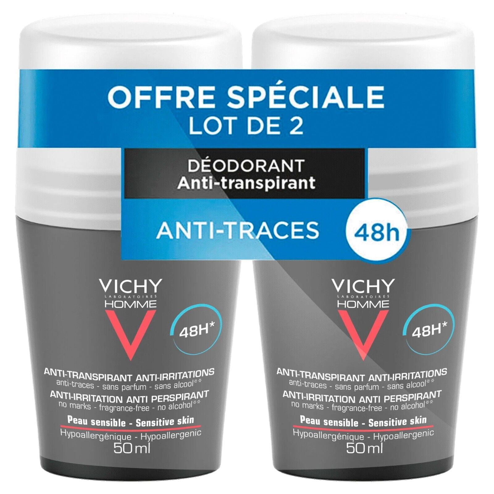 VICHY Sensitive Skin Men's Antiperspirant Deodorant Roll-On 48h ...