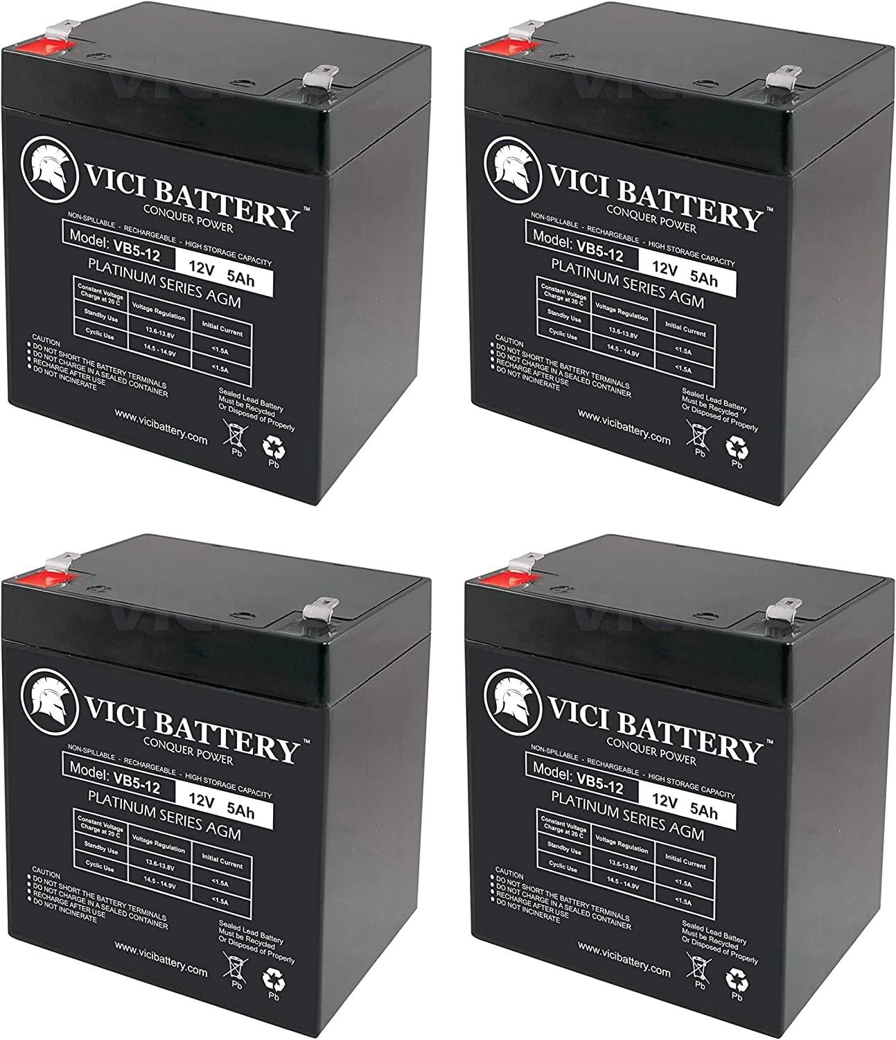 VICI Battery VB5-12 - 12V 5AH Battery for E100 E125 E150 E175 Electric Scooter - 4 Pack Brand ...